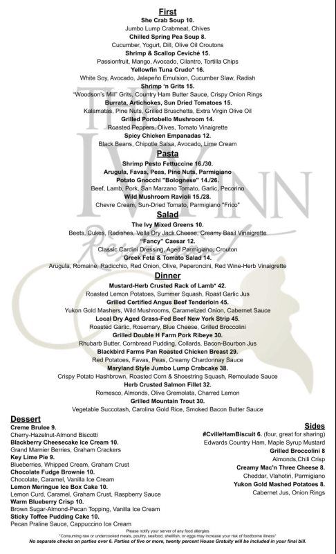Dinner Menu - Ivy Inn