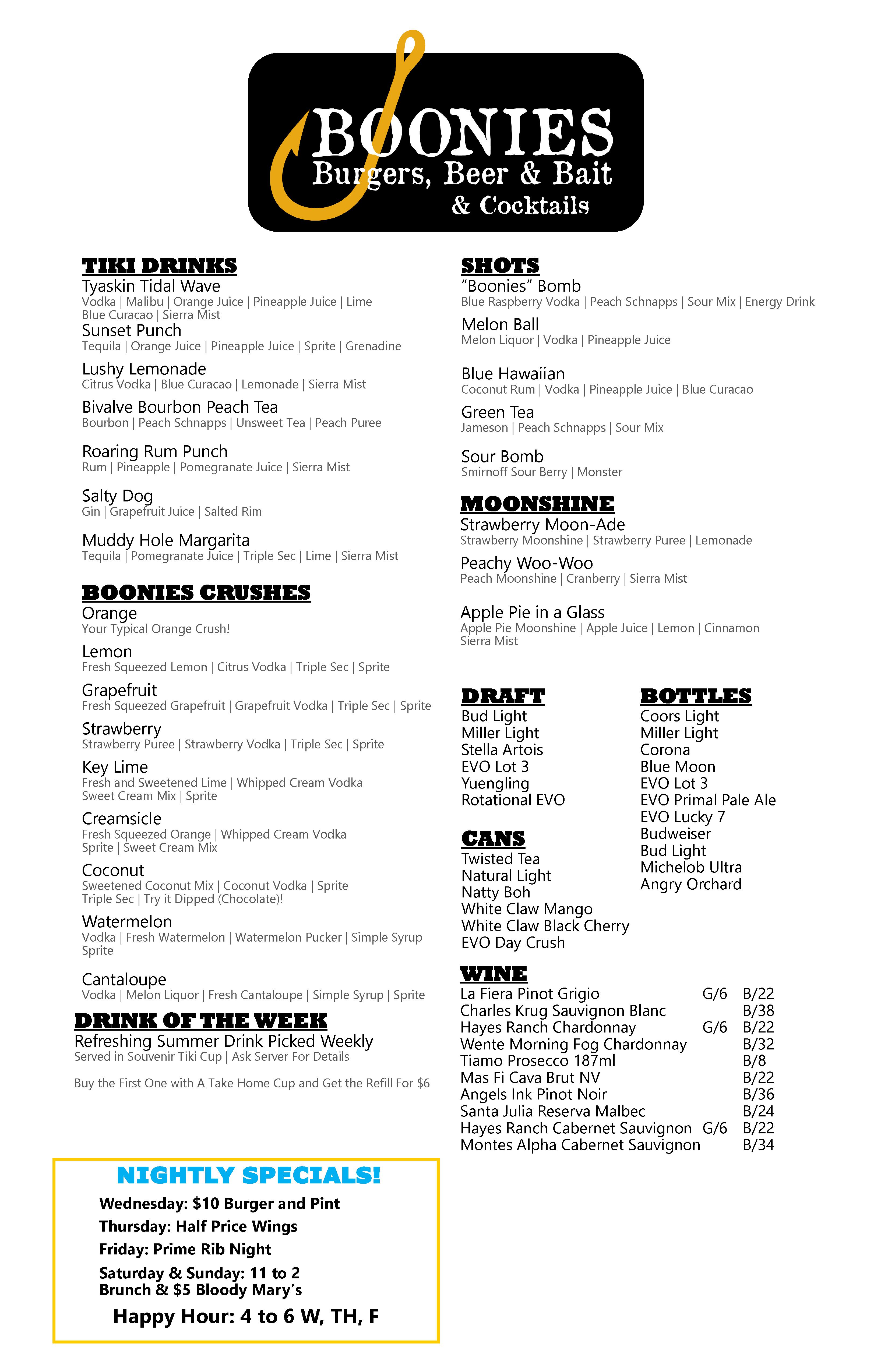 Boonies Beverage Menu Winter - Boonies Restaurant and Tiki Bar
