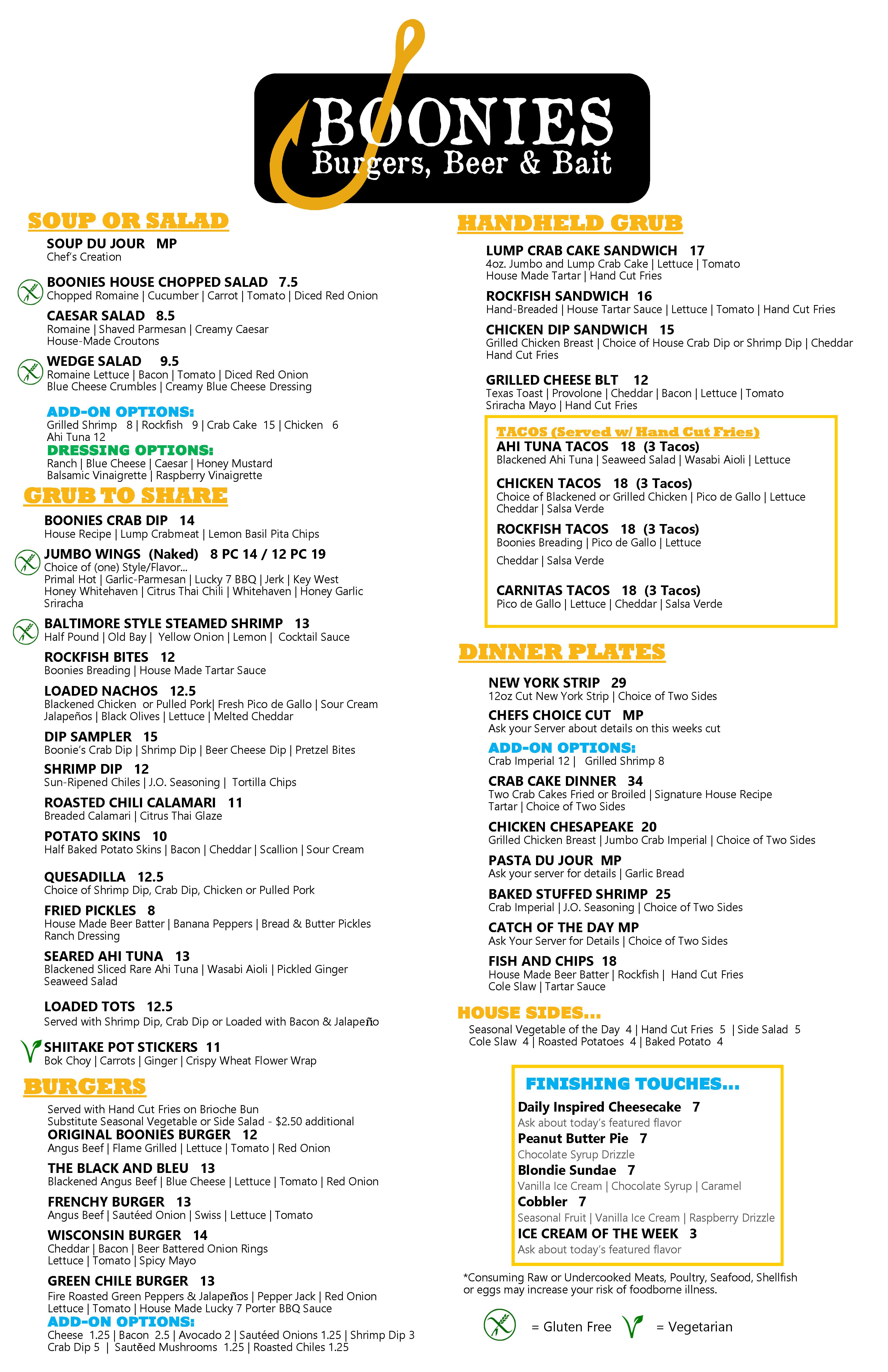 Boonies Dinner Menu Winter - Boonies Restaurant and Tiki Bar
