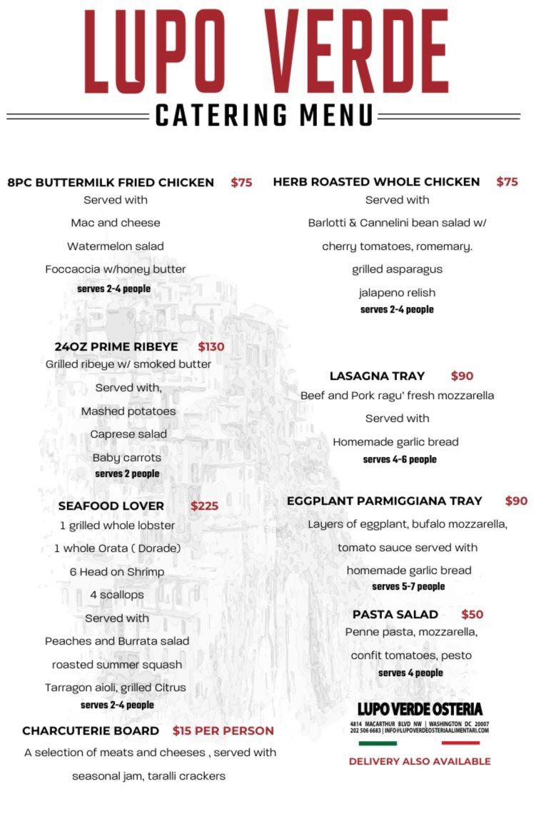 FAMILY MEALS MENU - Lupo Verde