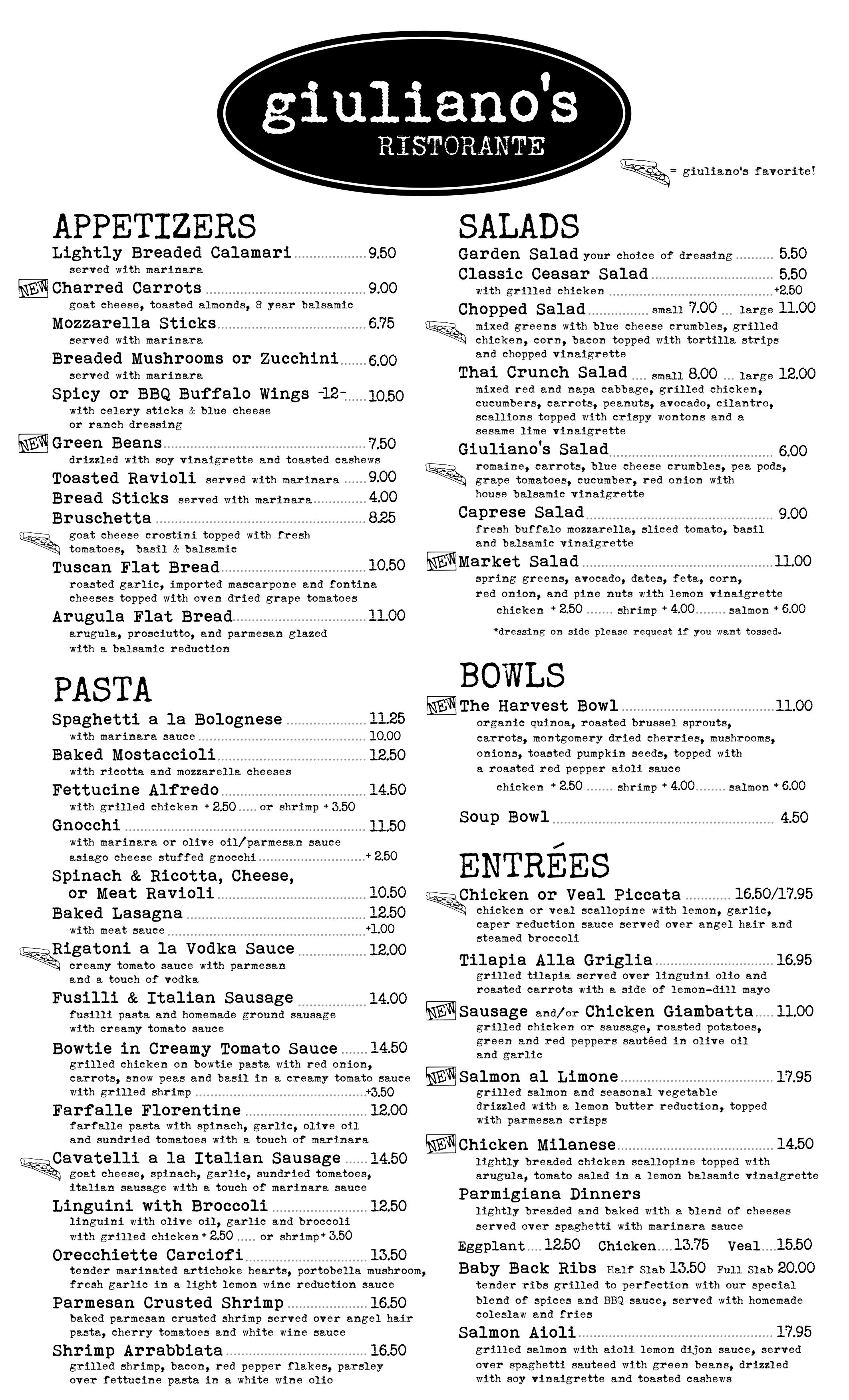 Our Dine In Menu - Giuliano's Pizza
