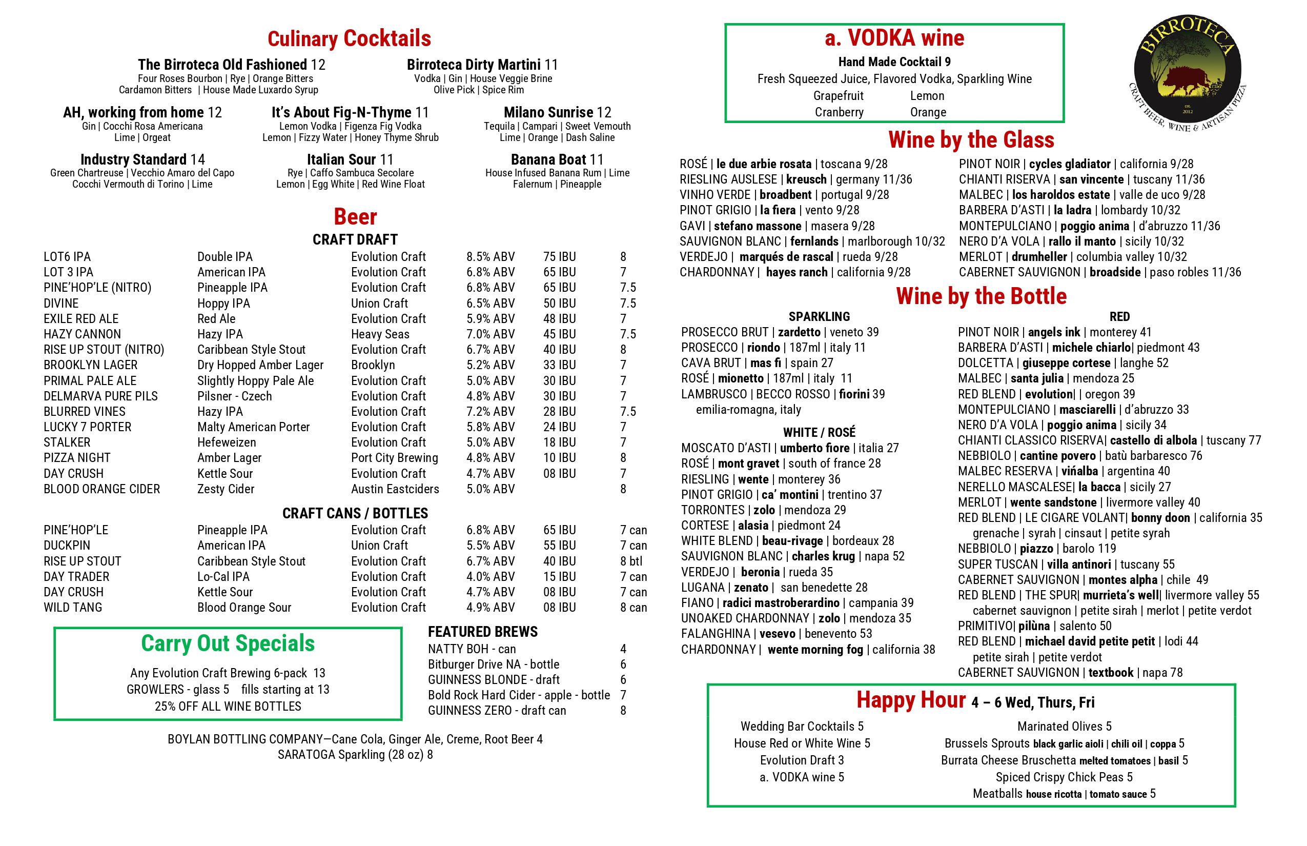 Wine Menu Baltimore - Birroteca