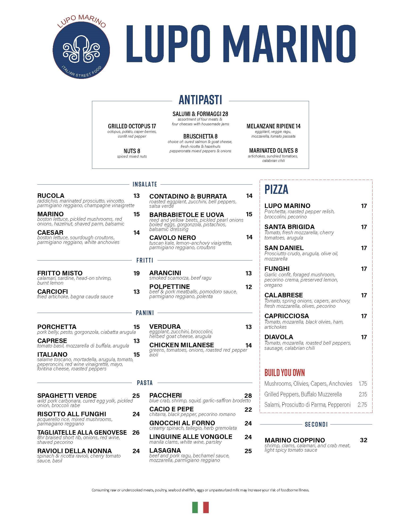 Our Cheese & Salumi Menu - Lupo Marino