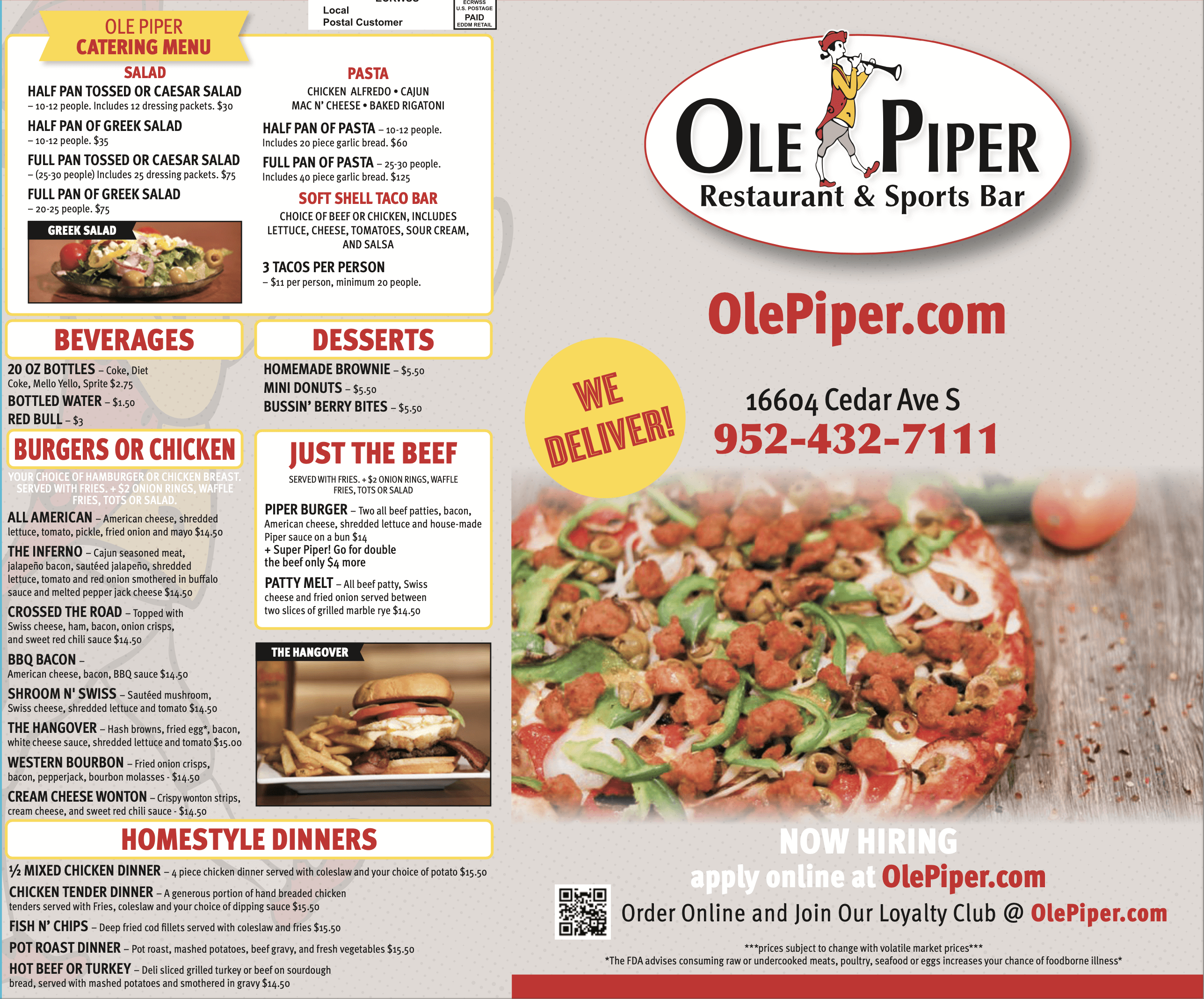 Food Menu - Ole Piper Restaurant and Sports Bar