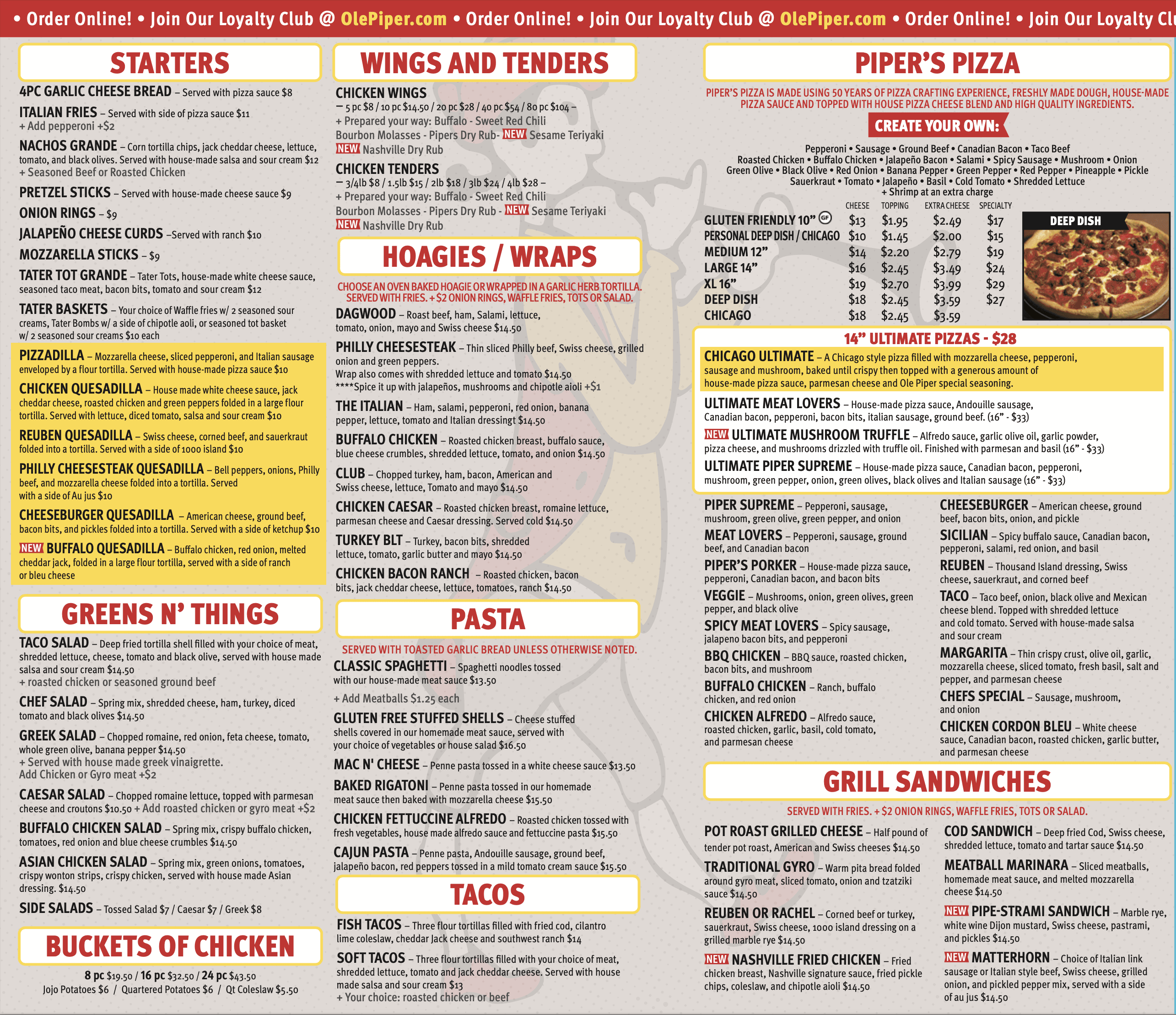 Food Menu - Ole Piper Restaurant and Sports Bar