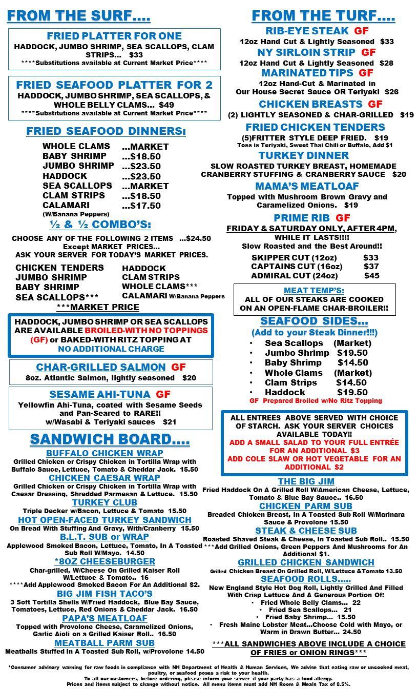 Restaurant Food Menu - Blue Bay Seafood and Steaks