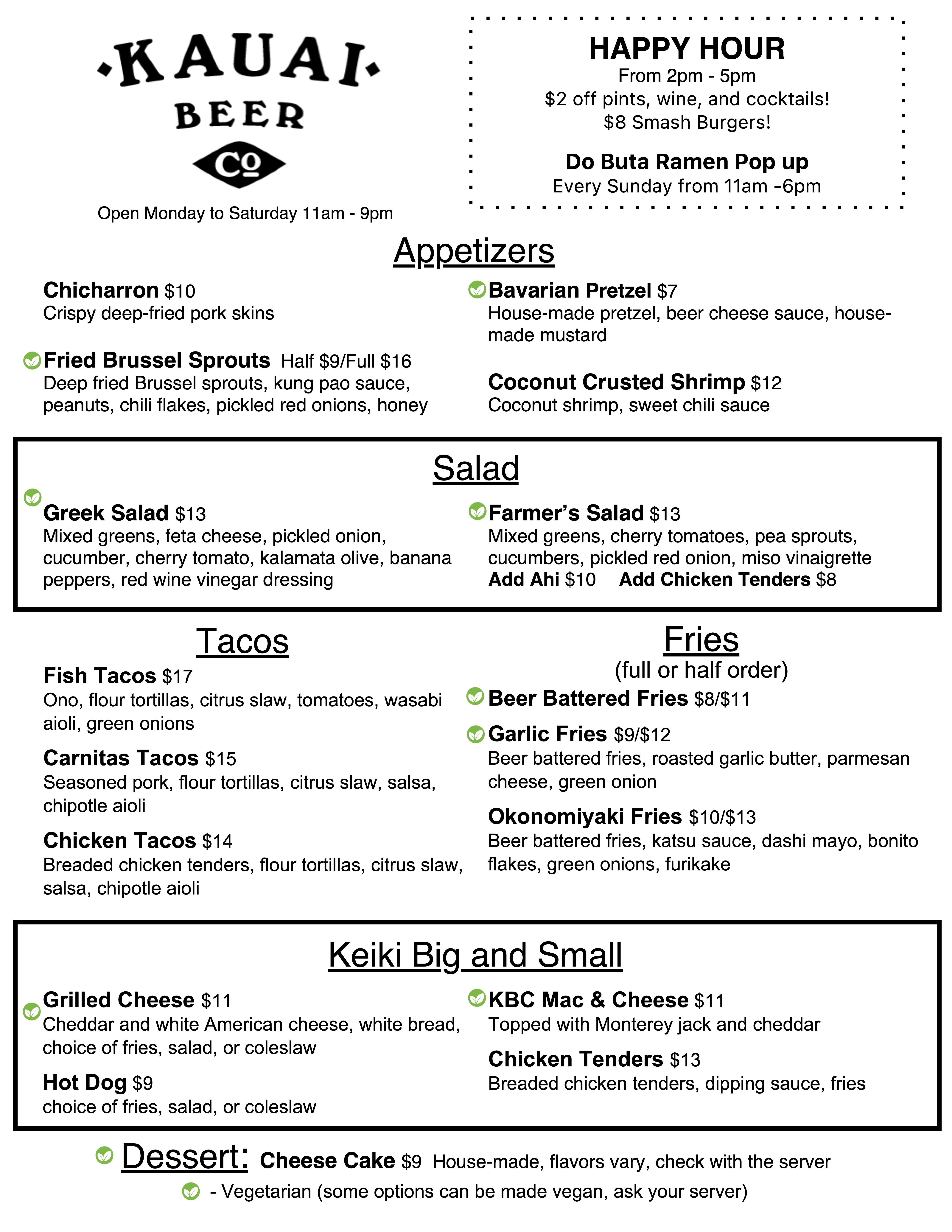 Menu - Kauai Beer Company