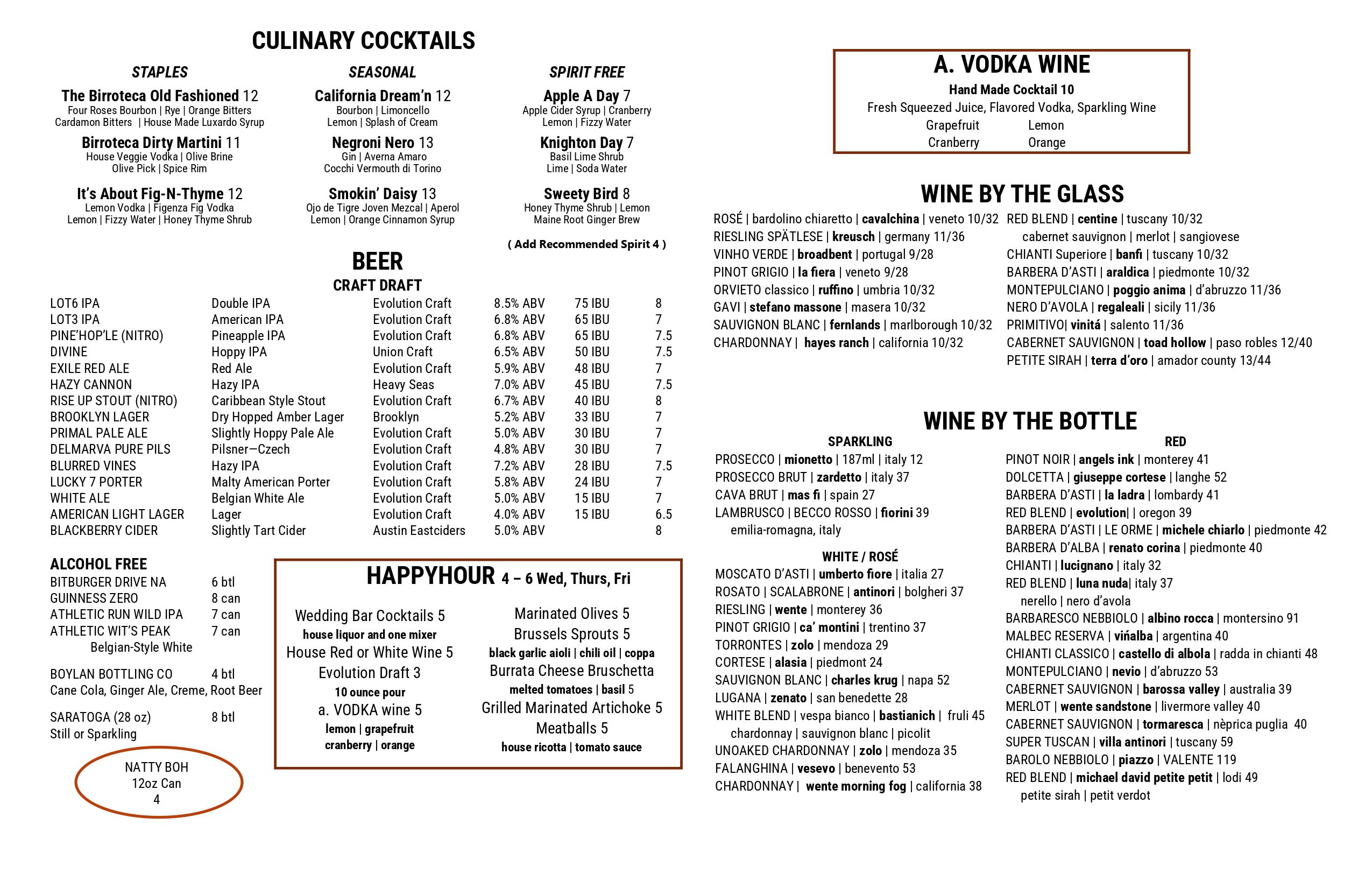 Wine Menu Baltimore - Birroteca