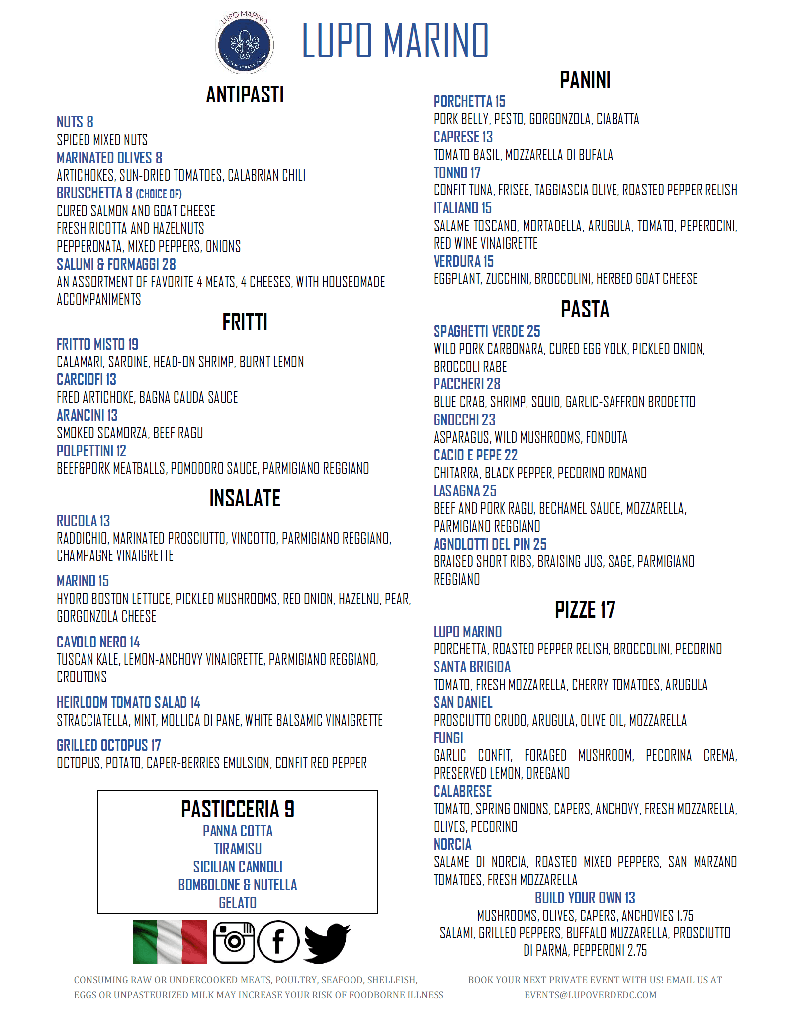 Our Cheese & Salumi Menu - Lupo Marino