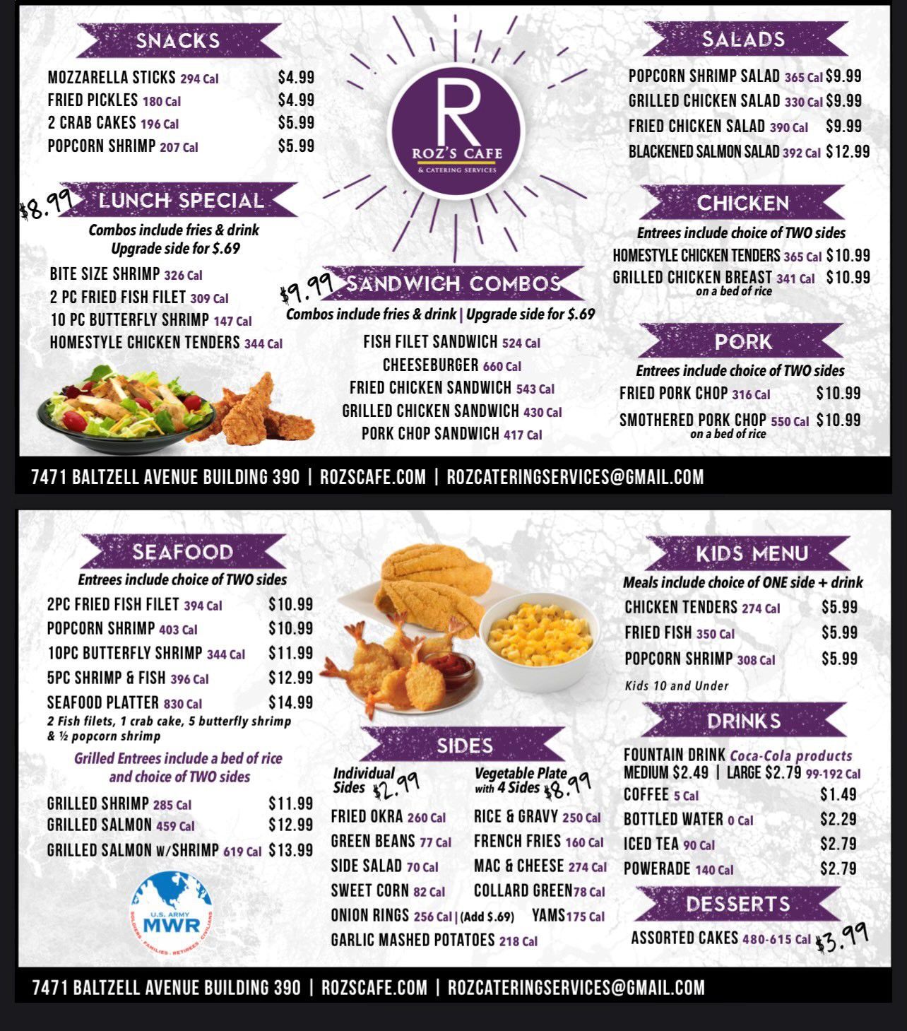 Menus - Roz's Cafe and Catering Services