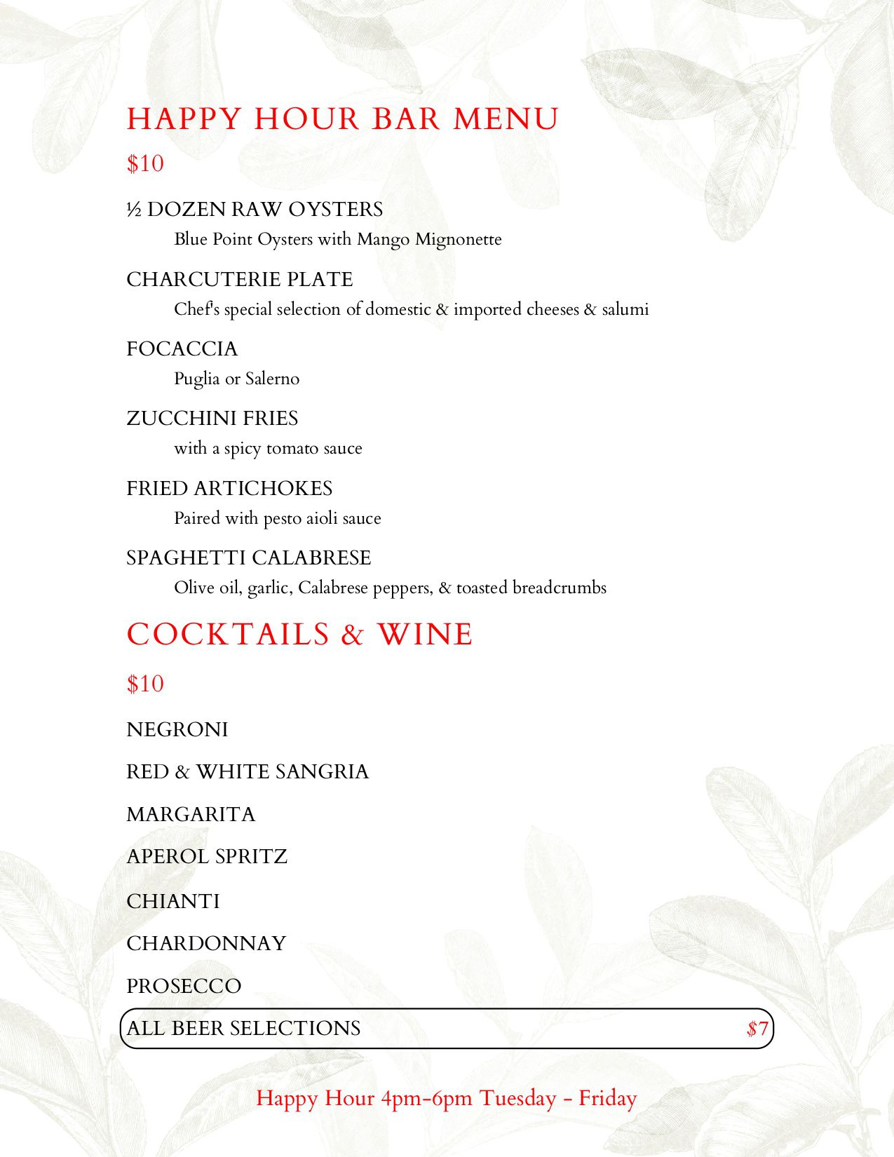 Happy Hour Menu - Marco Polo Ristorante