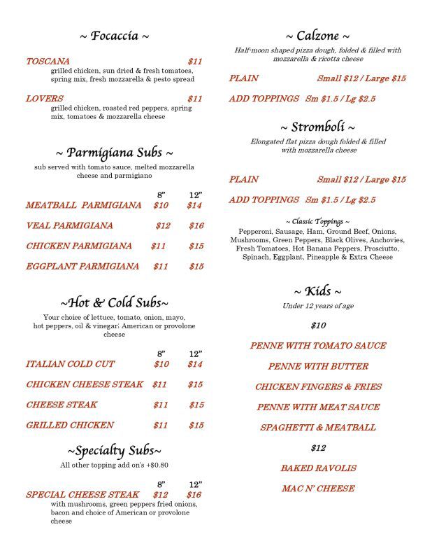 Menu - Il Basilico Trattoria