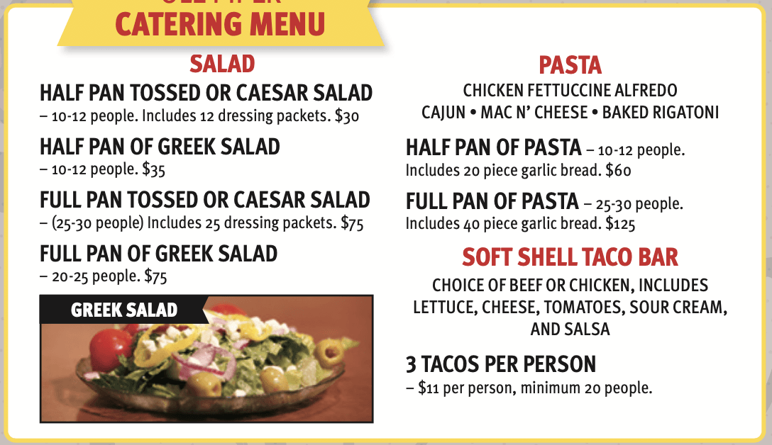 Food Menu - Ole Piper Restaurant and Sports Bar