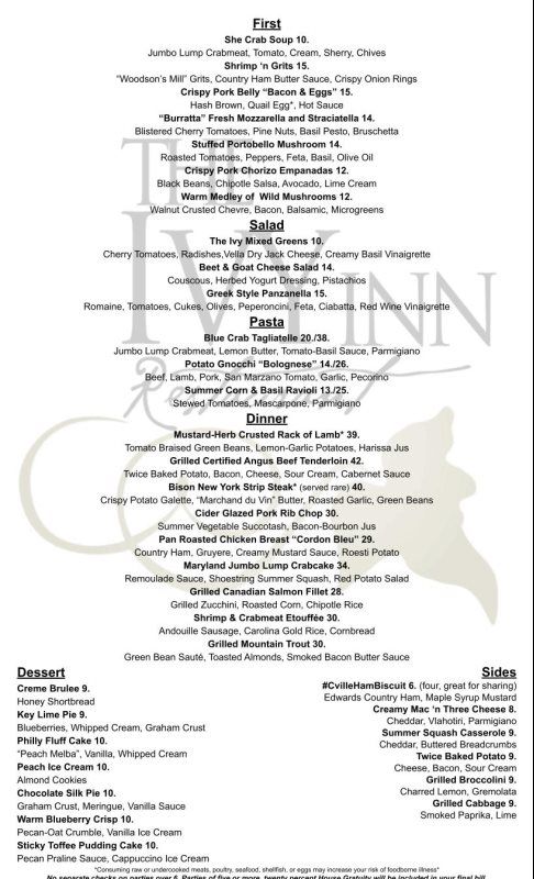 Dinner Menu - Ivy Inn