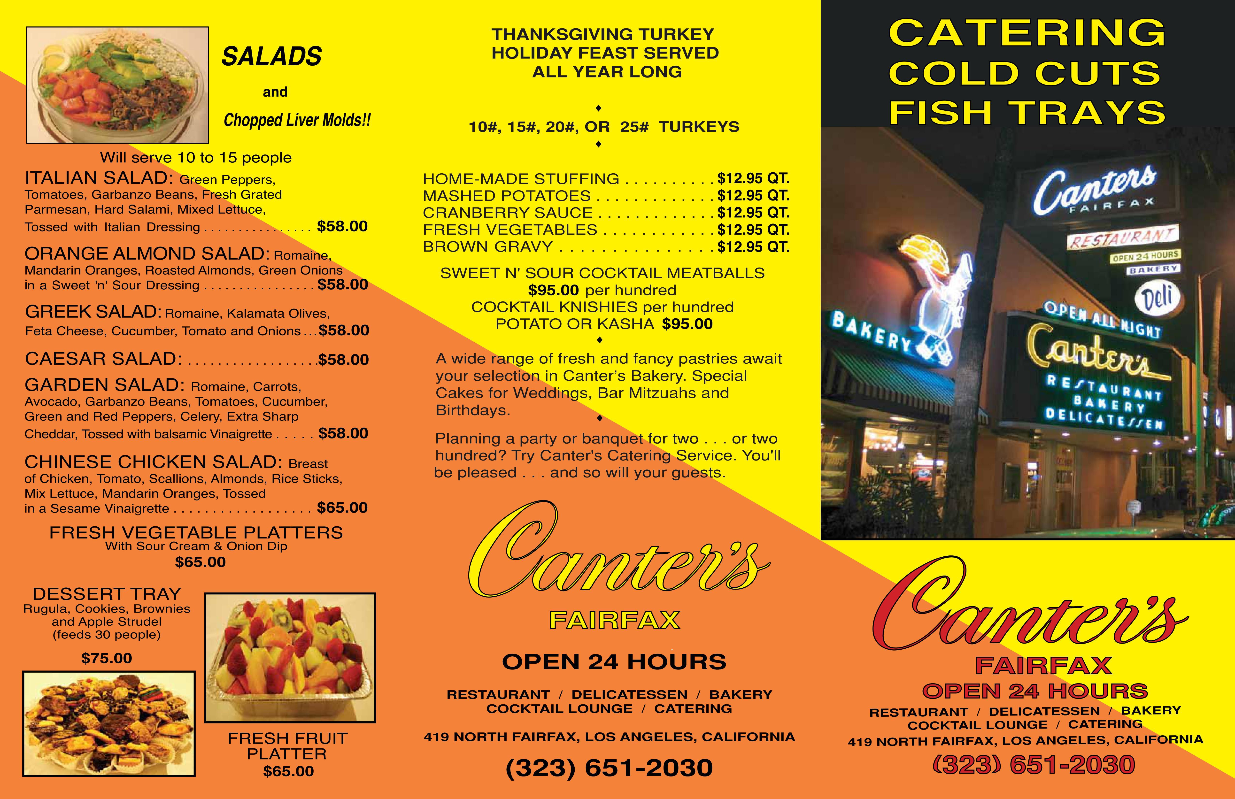 Deli Restaurant Catering Menu Los Angeles - Canters Deli