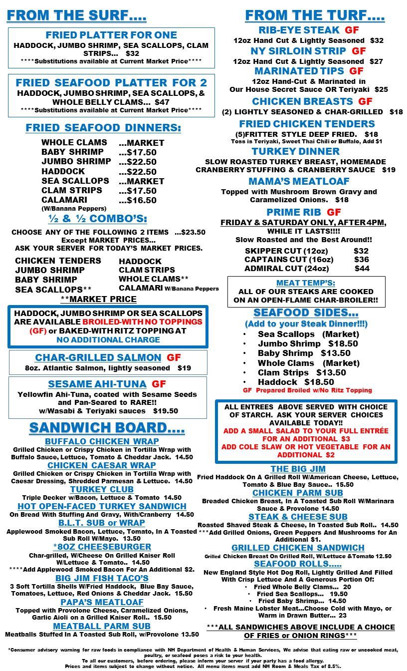Restaurant Food Menu - Blue Bay Seafood and Steaks