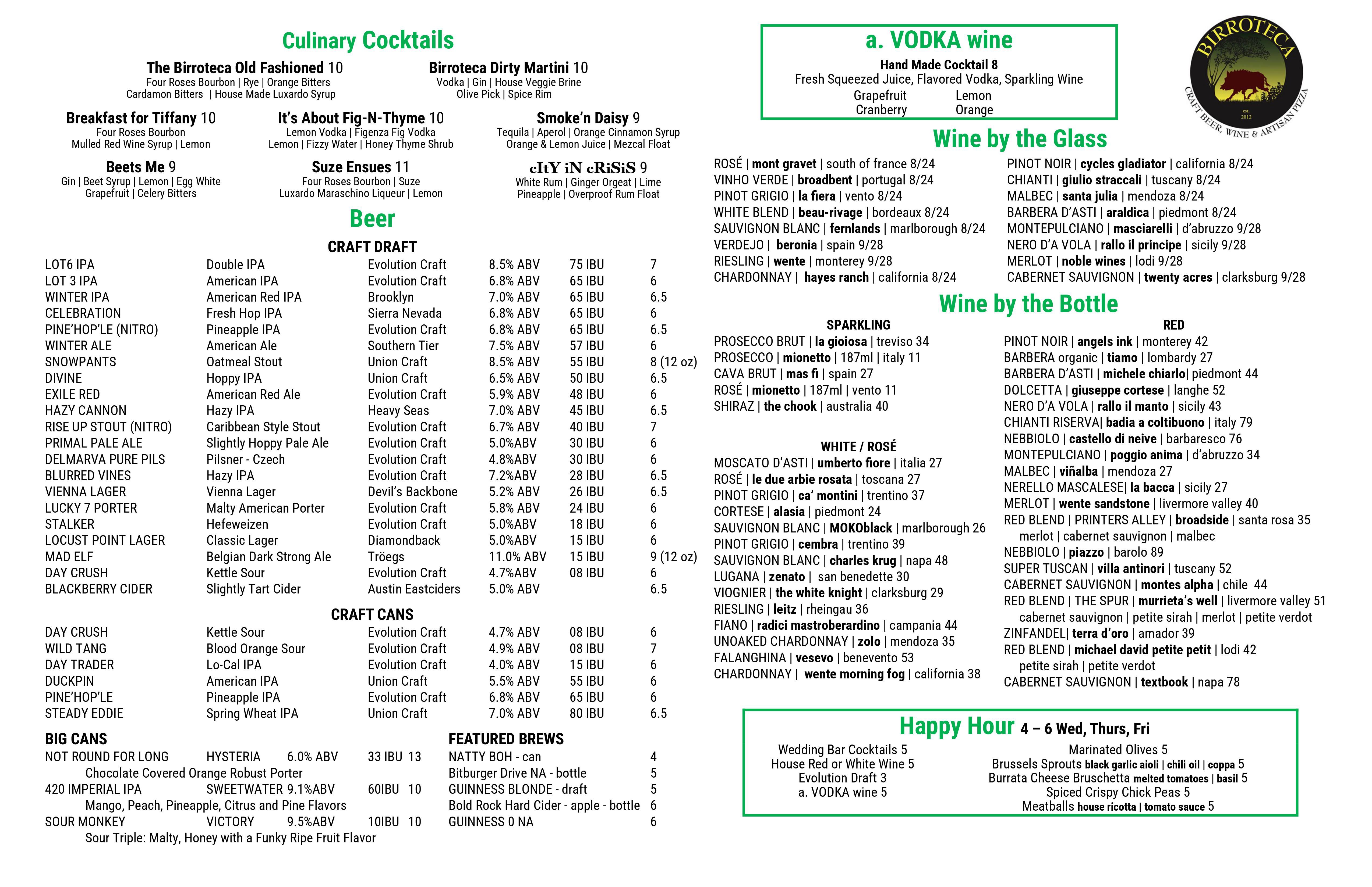 Wine Menu Baltimore - Birroteca