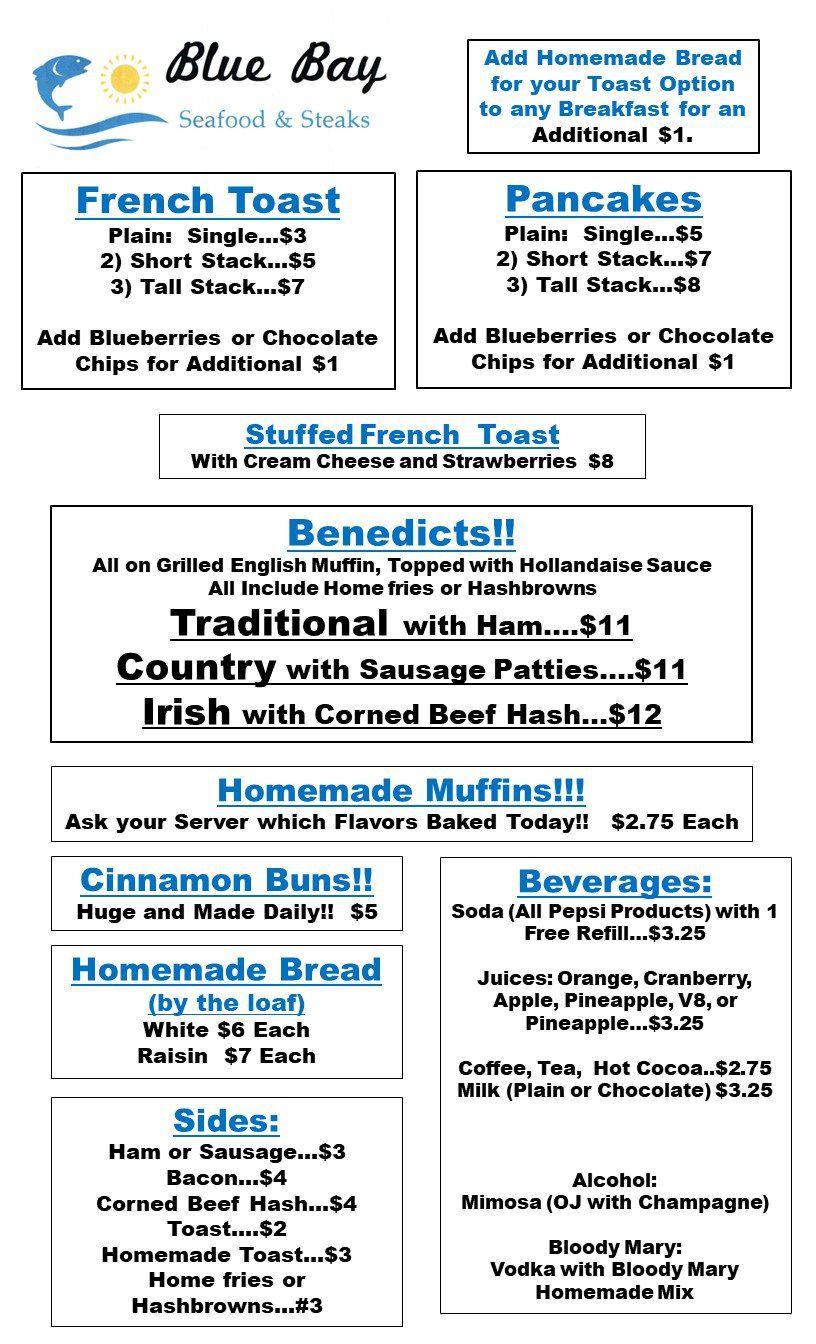 Restaurant Food Menu - Blue Bay Seafood and Steaks