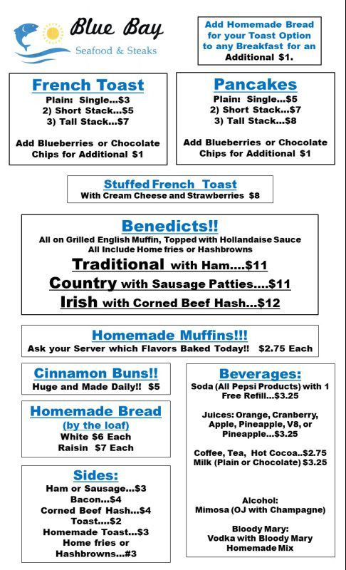 Restaurant Food Menu - Blue Bay Seafood and Steaks