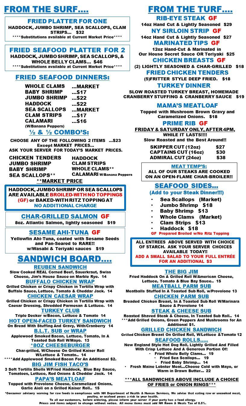 Restaurant Food Menu - Blue Bay Seafood and Steaks