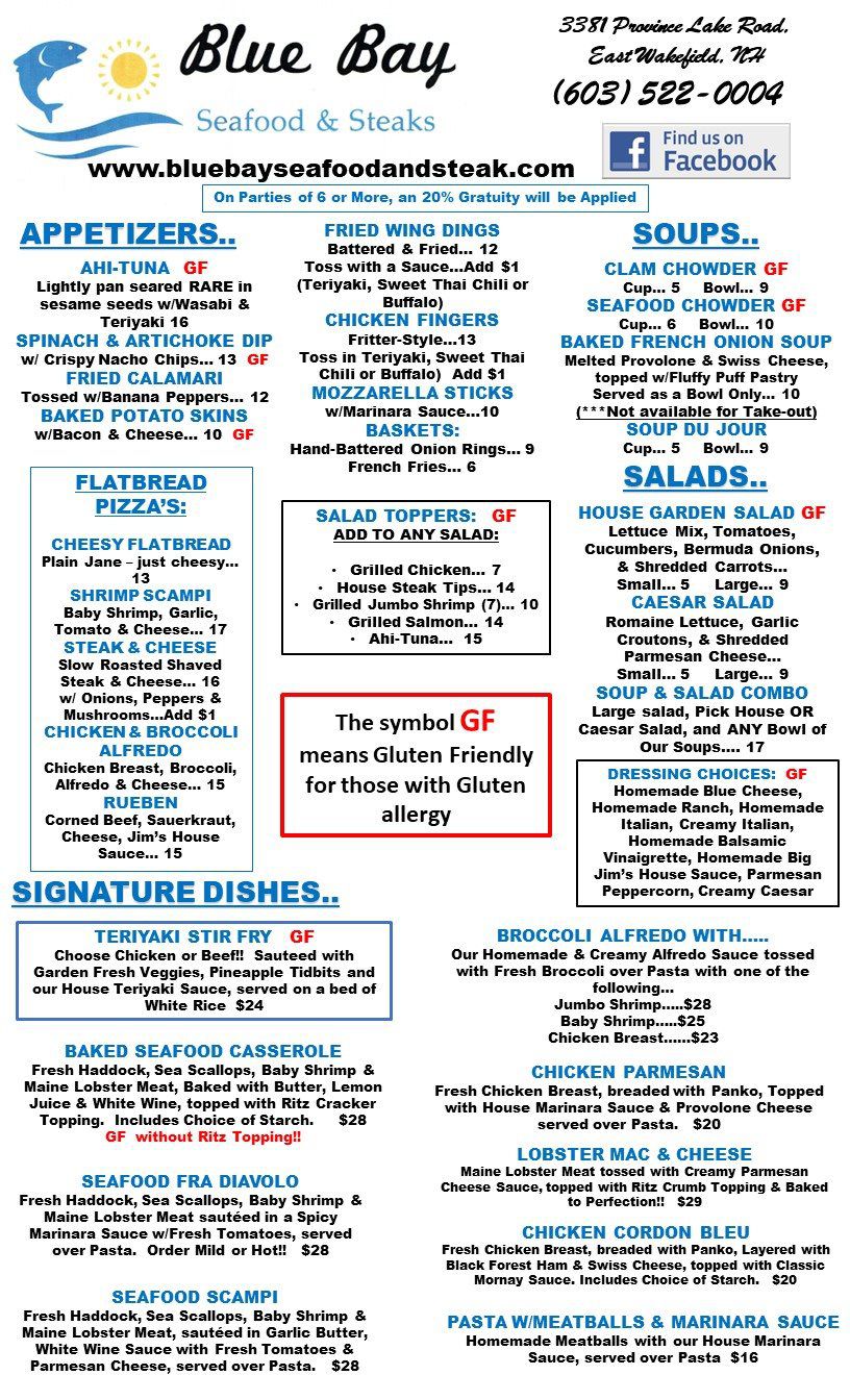 Restaurant Food Menu - Blue Bay Seafood and Steaks