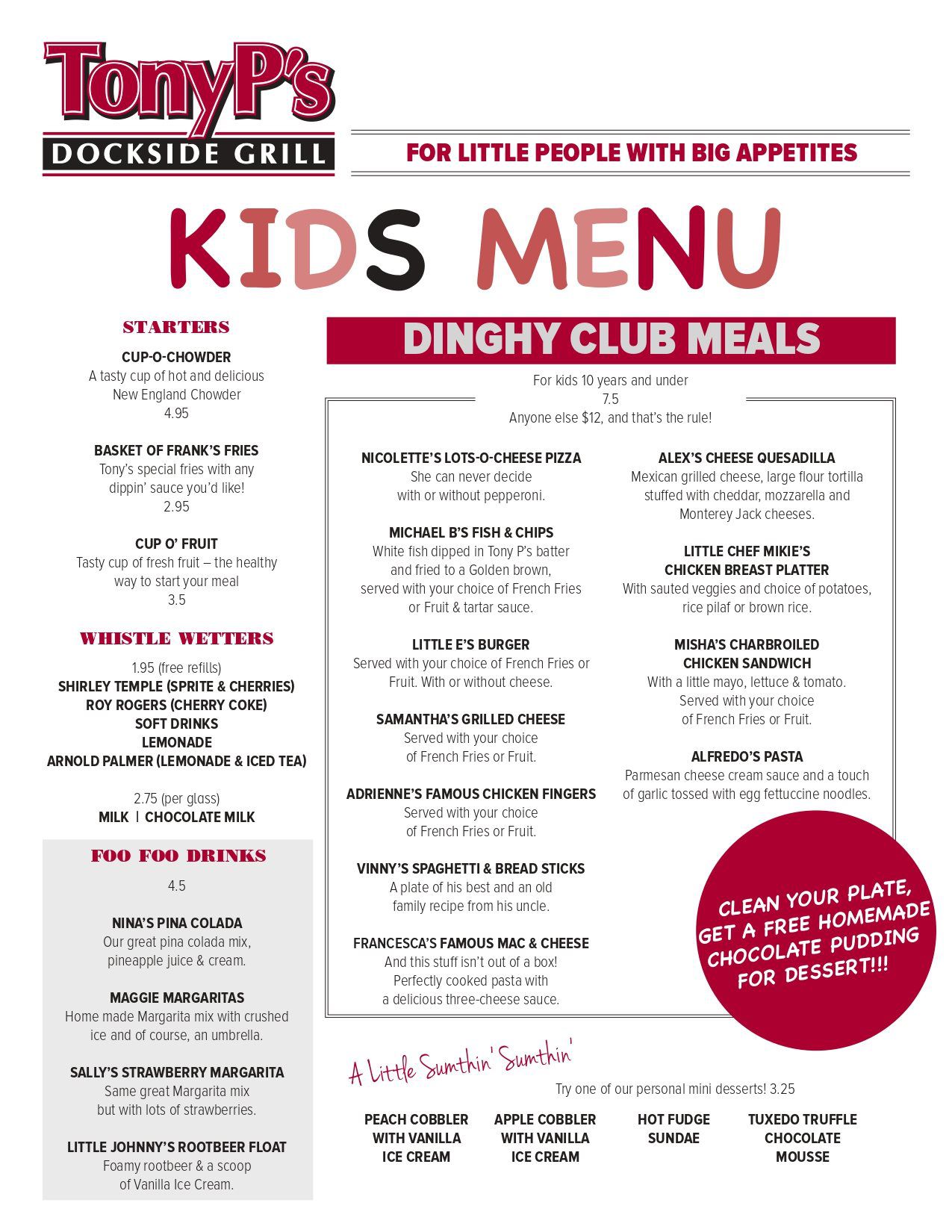 Kid's Menu - Tony P's Dockside Grill