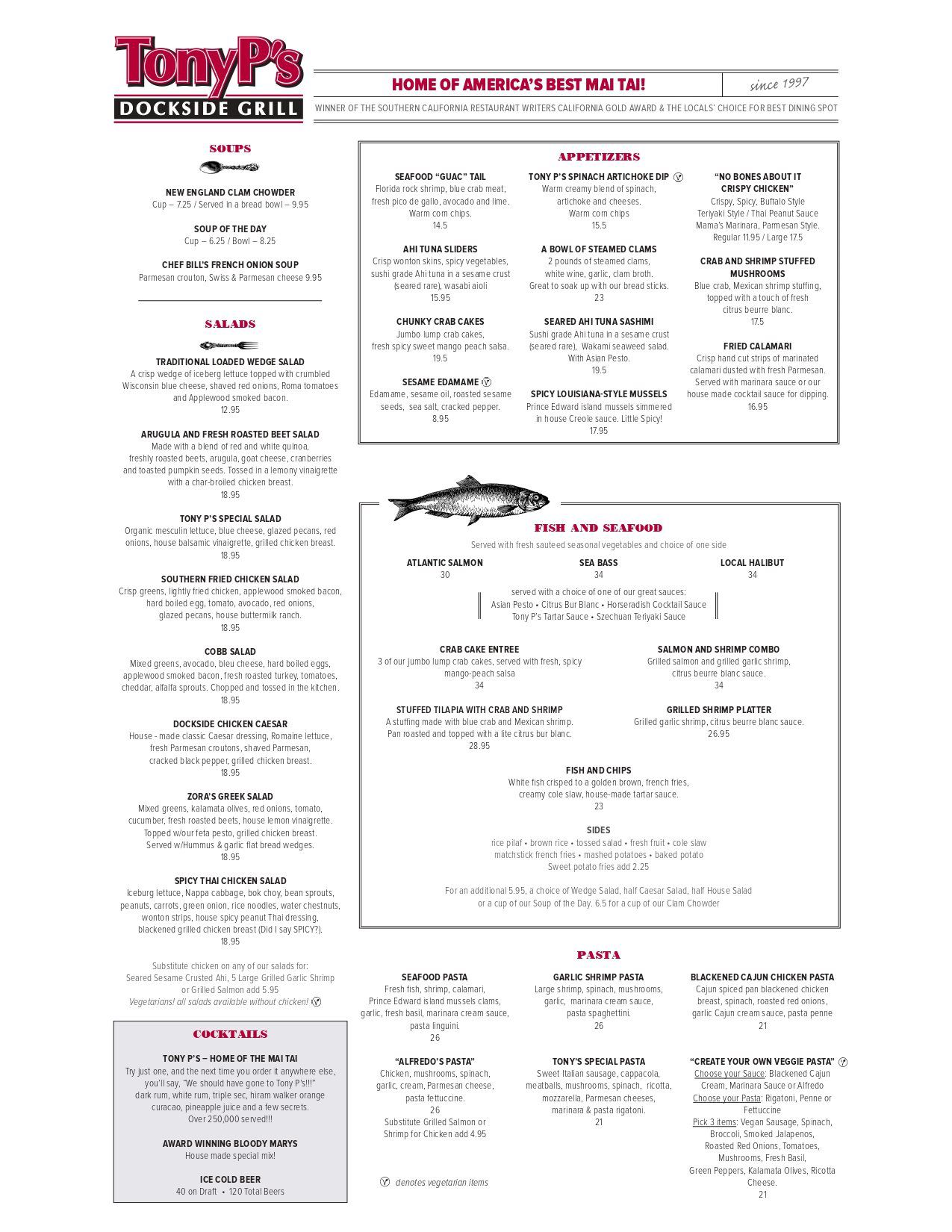 Dinner Menu - Tony P's Dockside Grill
