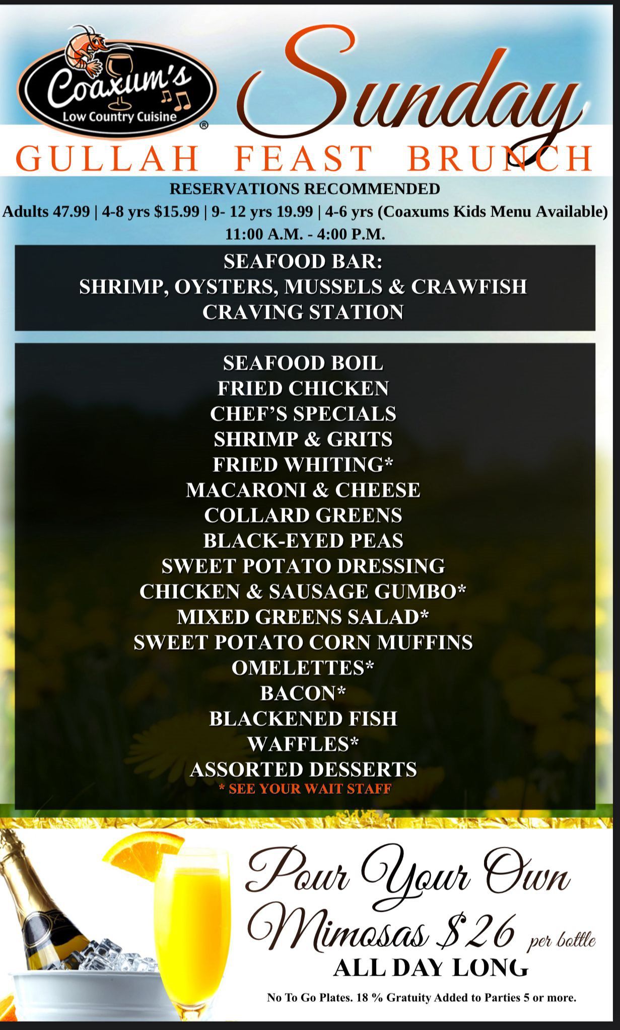 Menu - Coaxums Low Country Cuisine