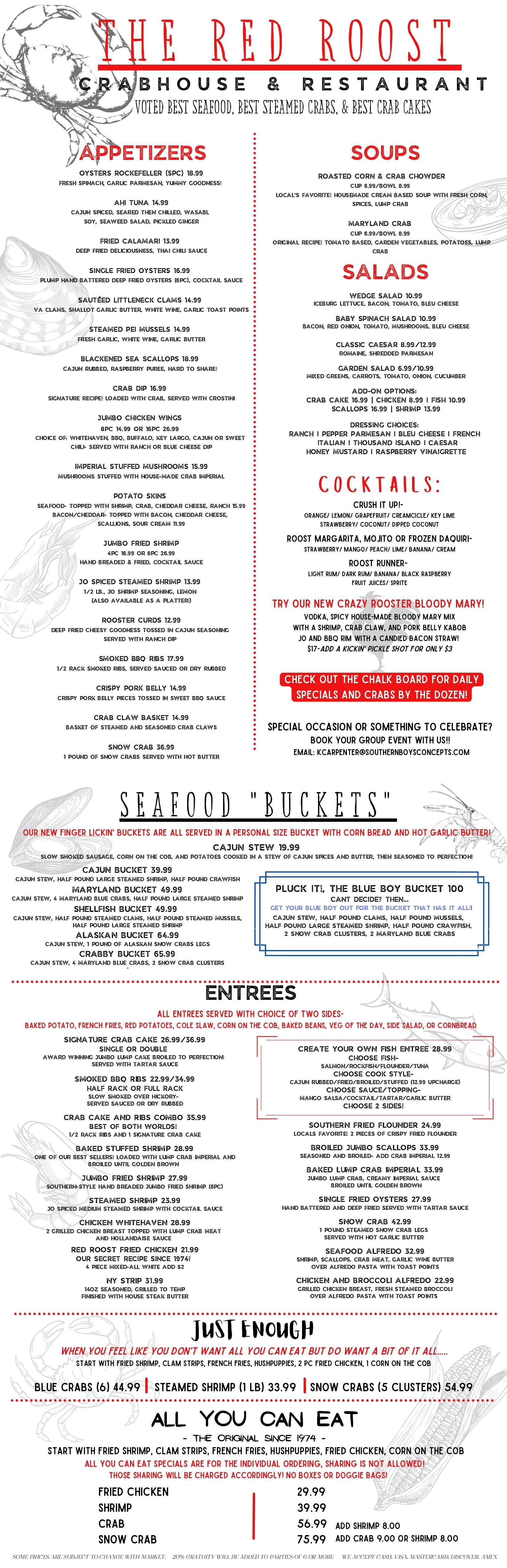 Dinner Menu - The Red Roost