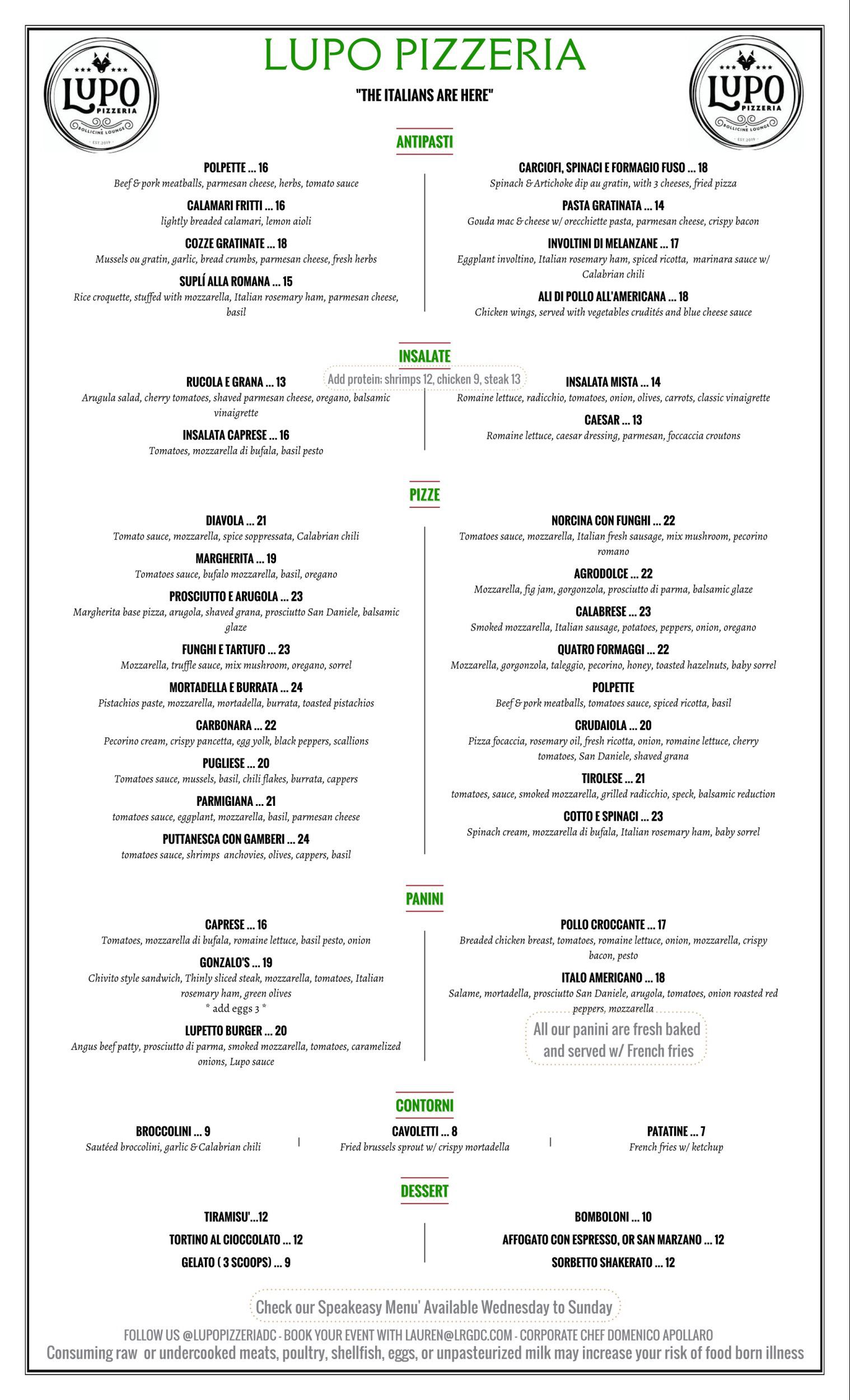 Main Menu - Lupo Pizzeria