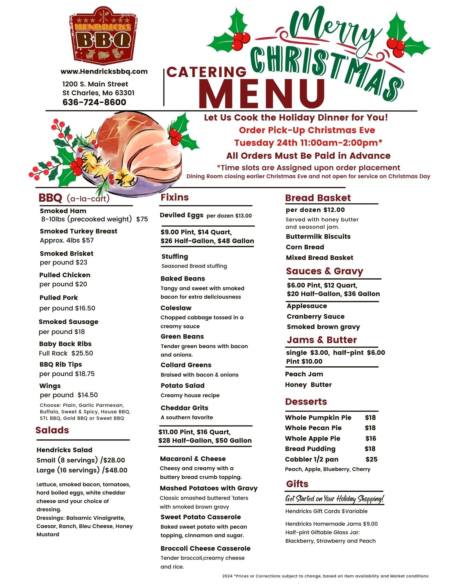Christmas Catering Menu - Hendricks BBQ