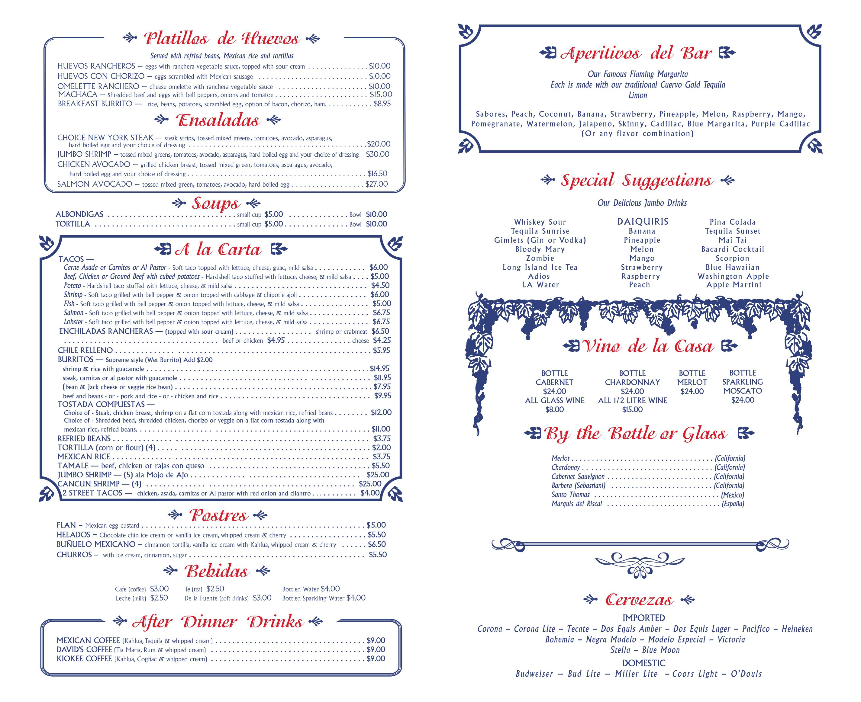 Mexican Menu - El Compadre