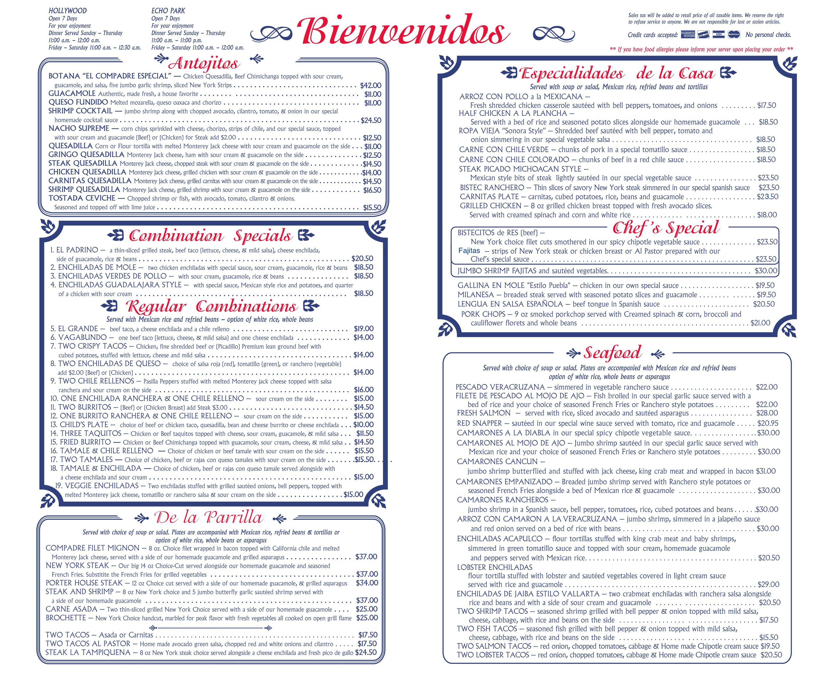 Mexican Menu - El Compadre