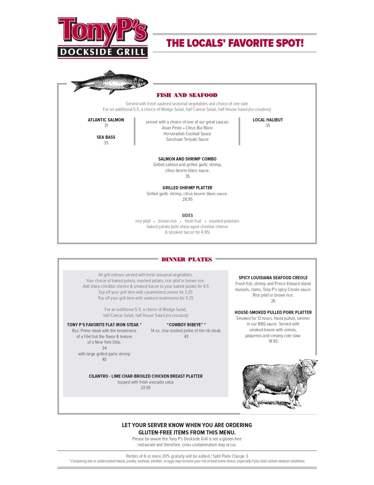 Gluten-free Menu - Tony P's Dockside Grill