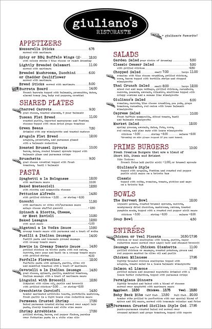 Our Dine In Menu - Giuliano's Pizza