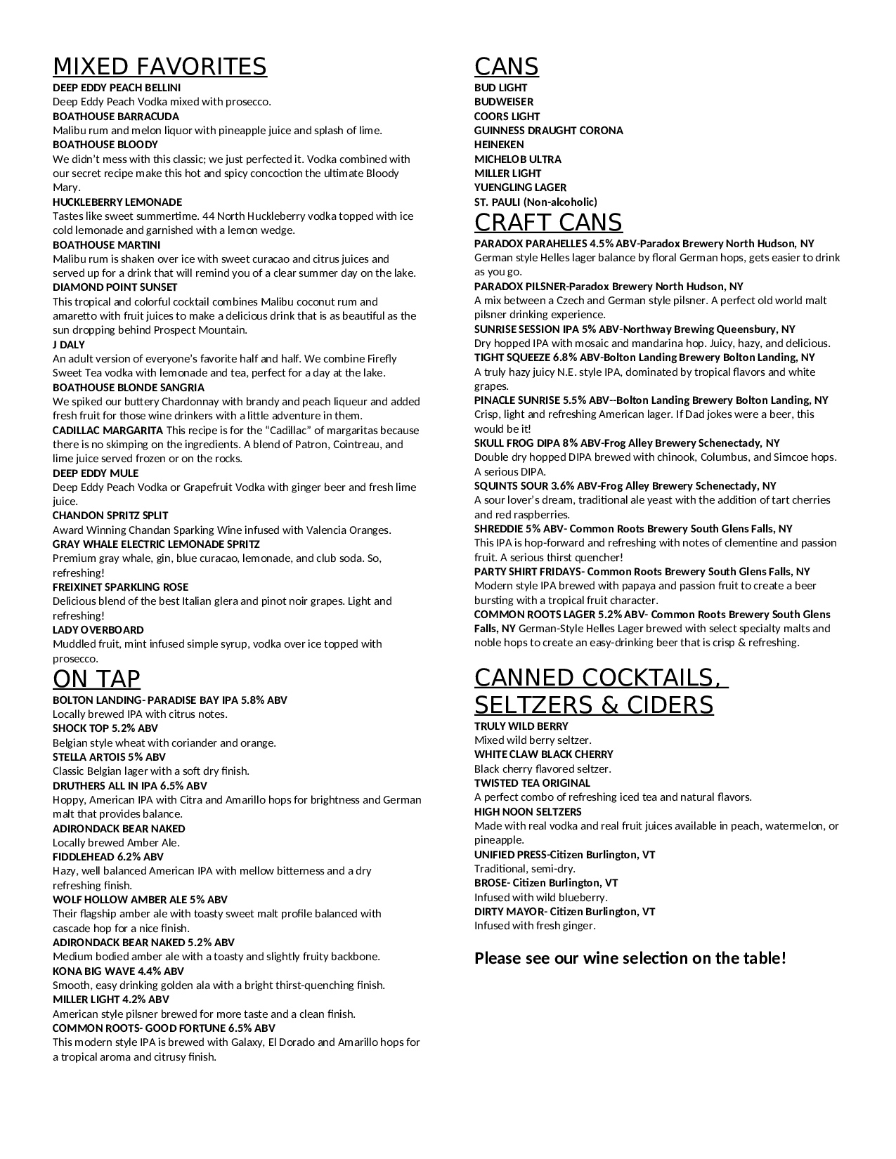 Our Menu - The Boathouse Restaurant