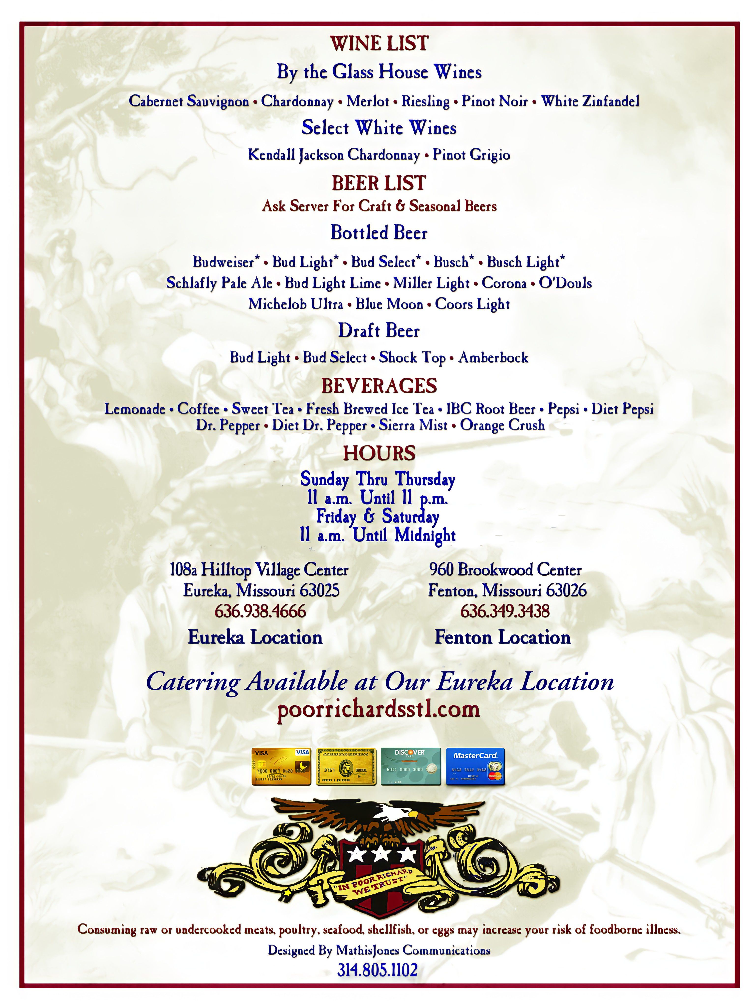 Drink Menu - Poor Richards Restaurant