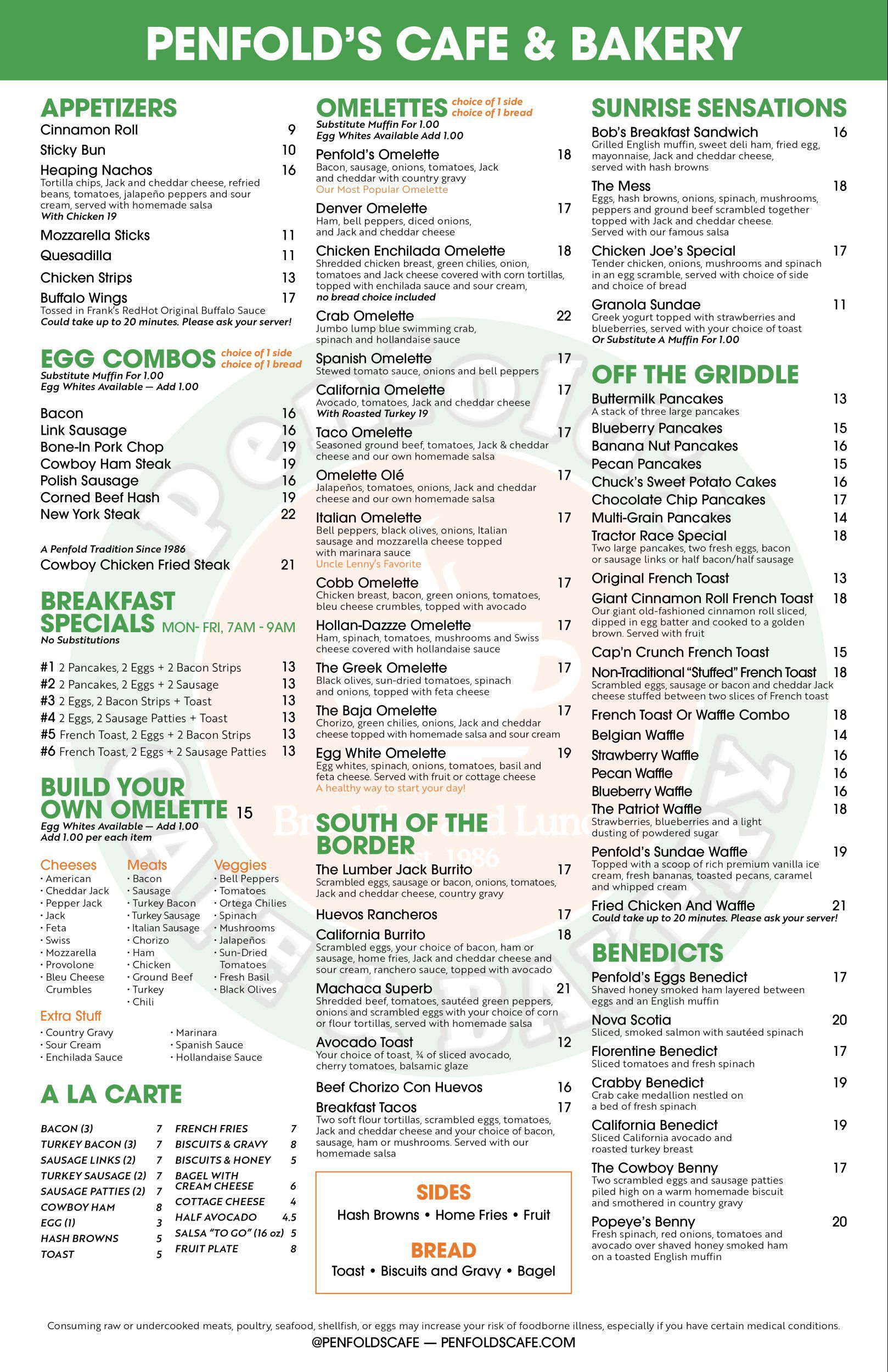 Menu - Penfold's Cafe