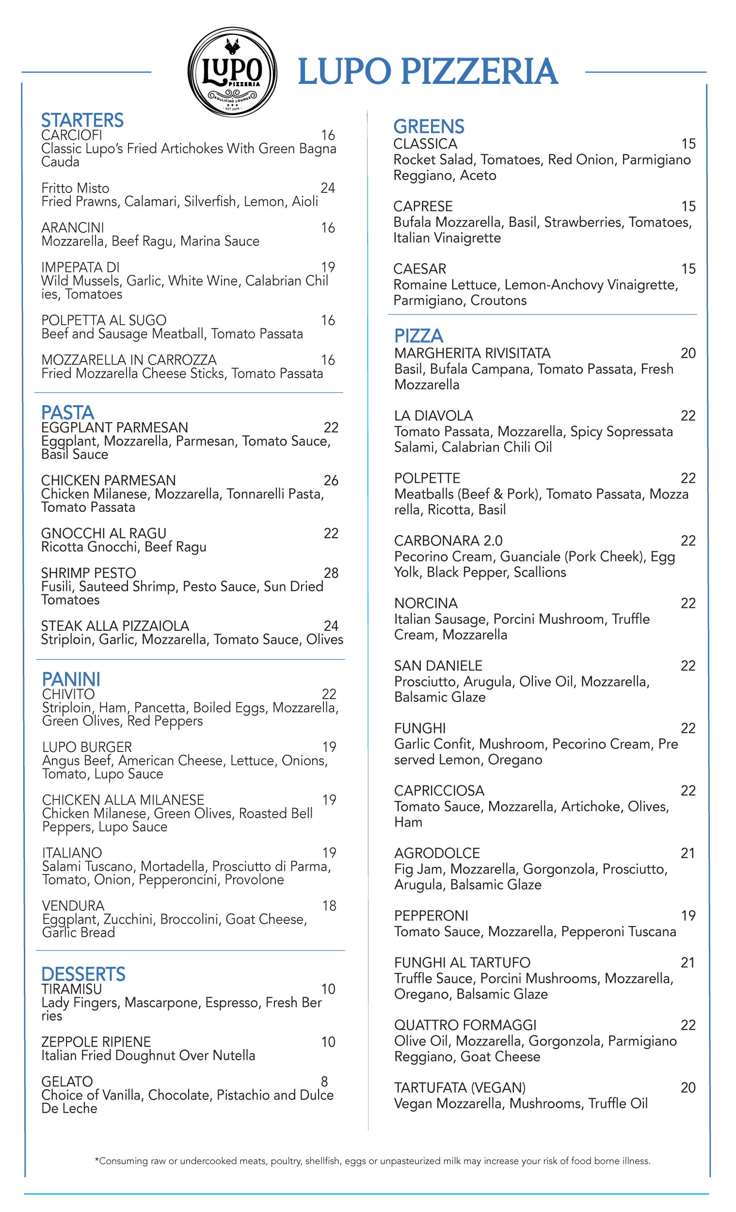 Main Menu - Lupo Pizzeria