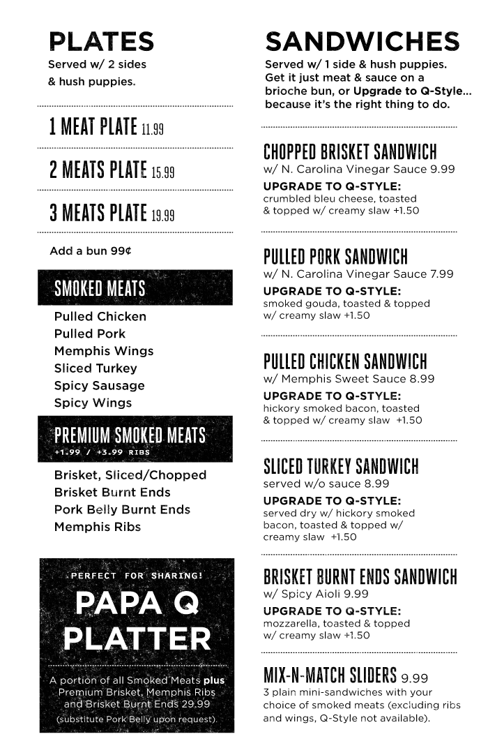 Q Bbq Menu