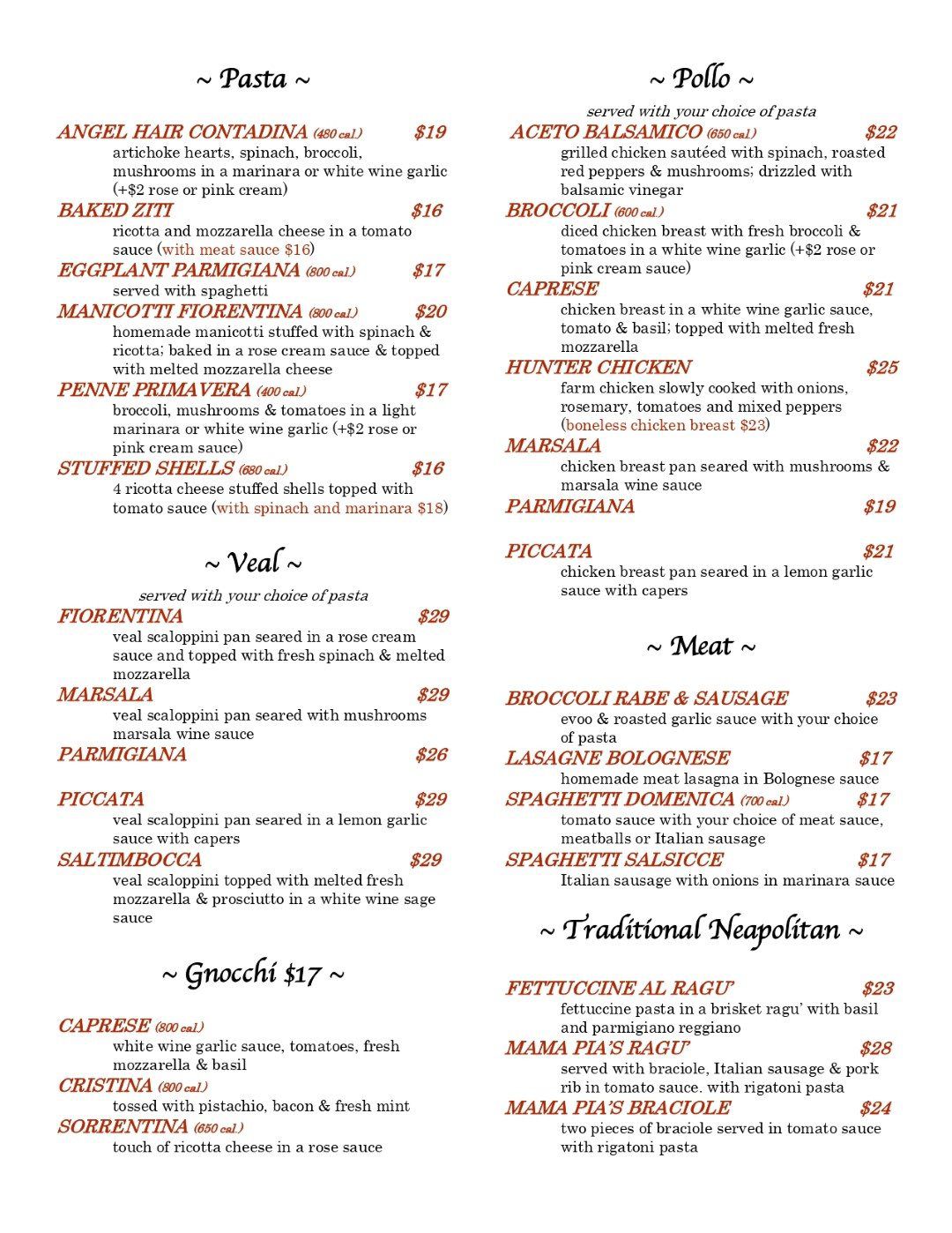 Menu - Il Basilico Trattoria