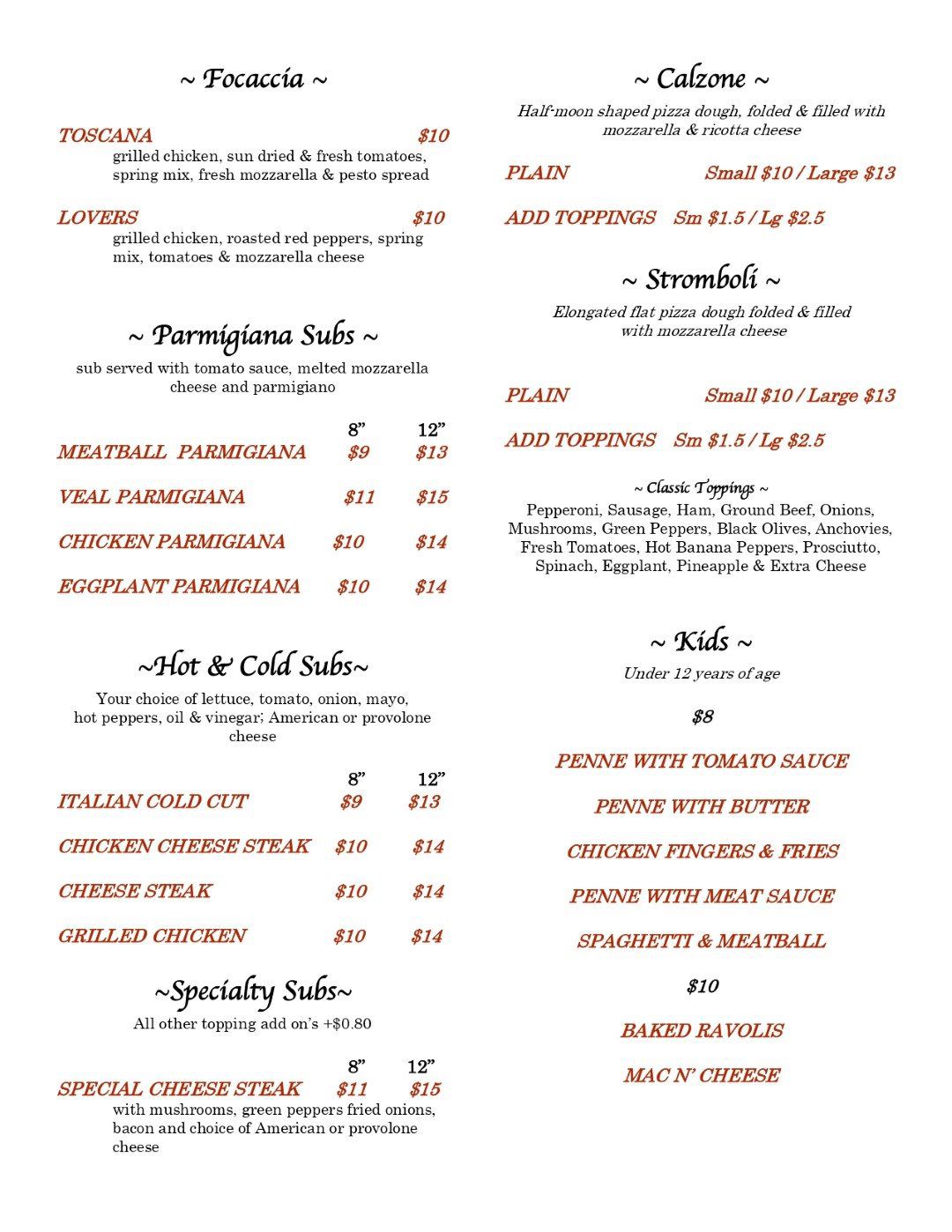 Menu - Il Basilico Trattoria