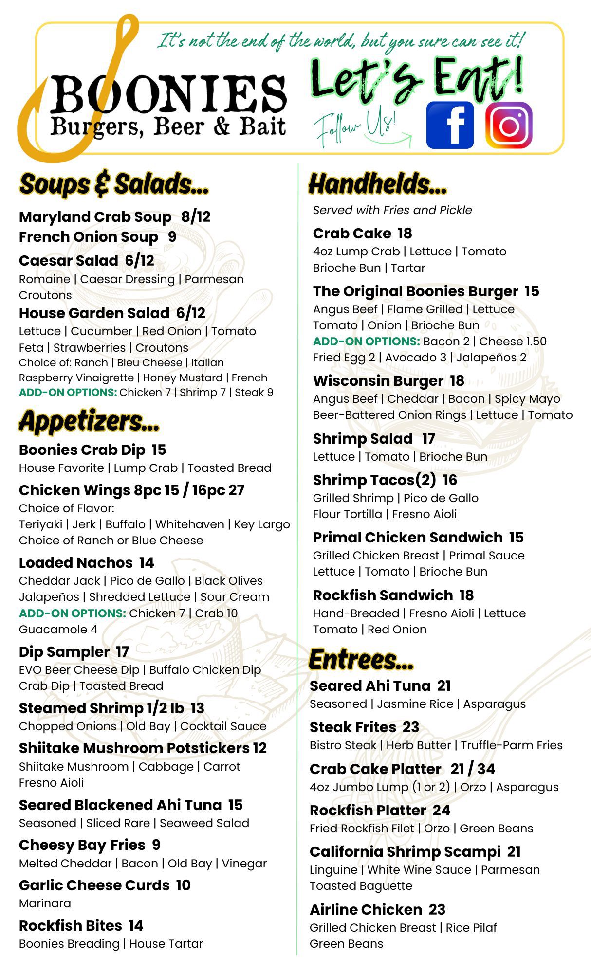 Boonies Dinner Menu Winter - Boonies Restaurant and Tiki Bar