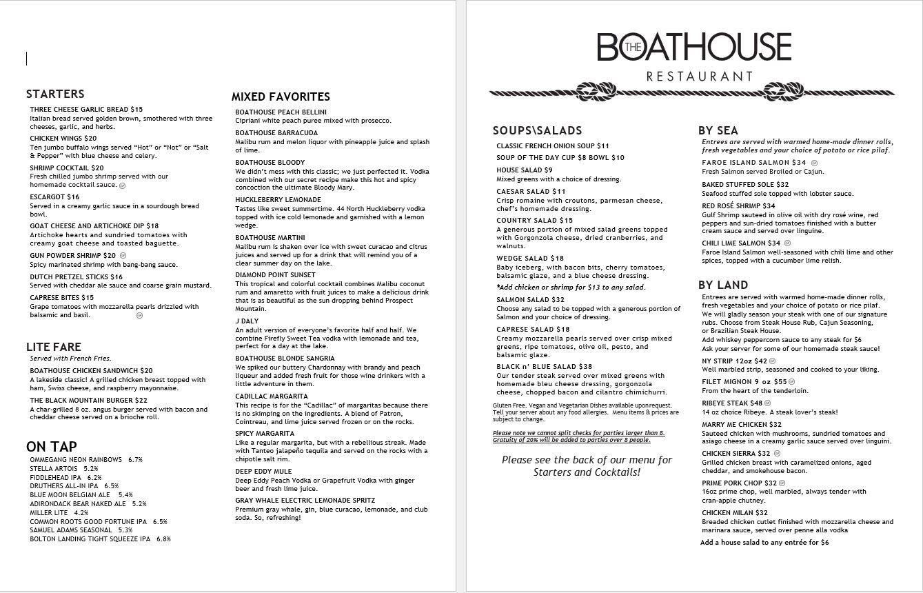 Our Menu - The Boathouse Restaurant
