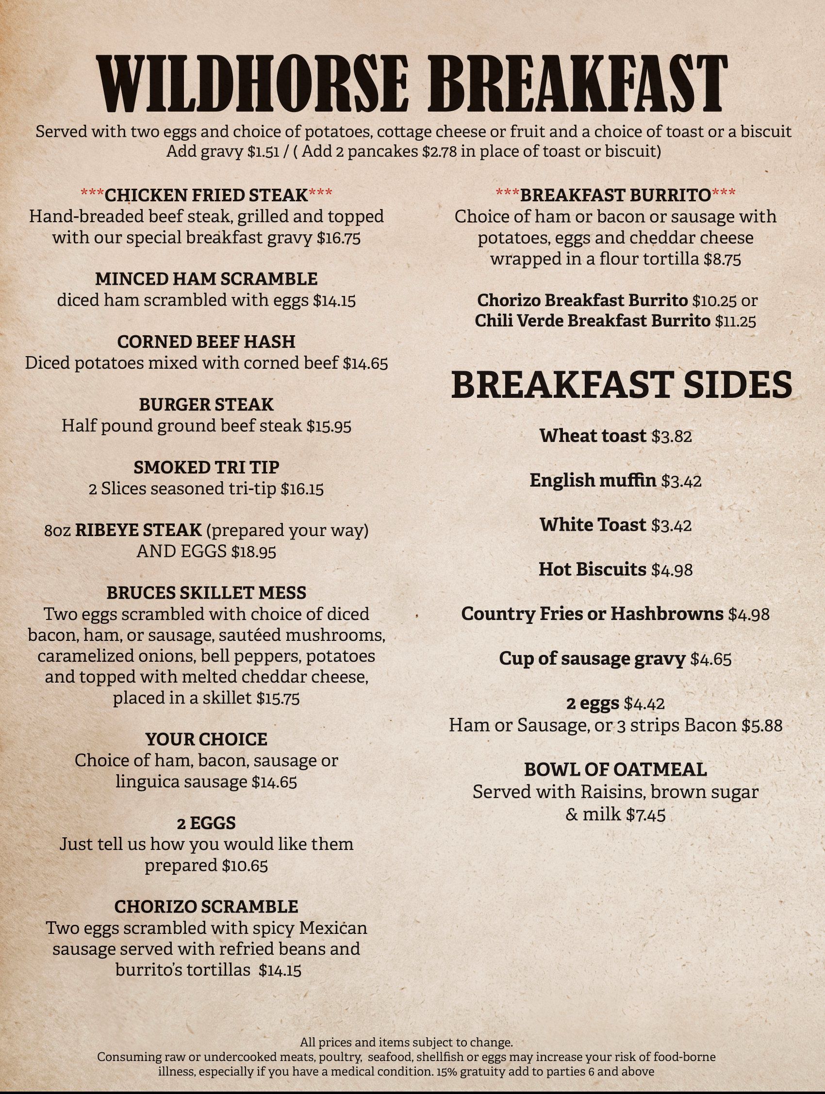 Breakfast - Wildhorse Cafe