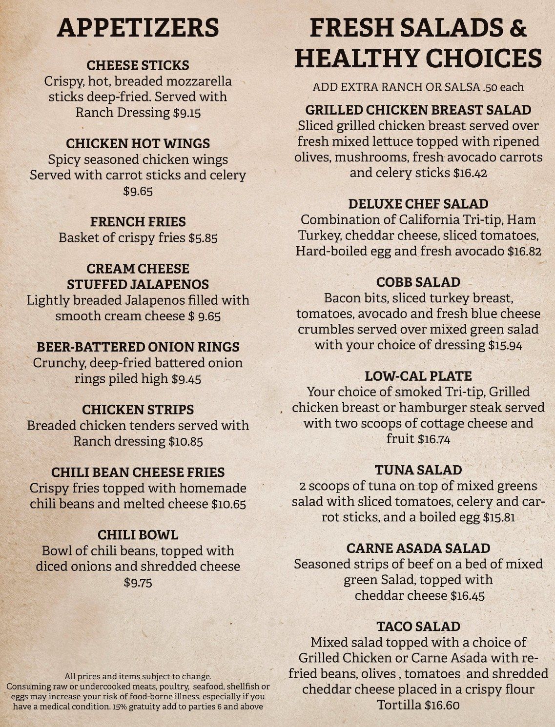 Appetizers & Salads - Wildhorse Cafe