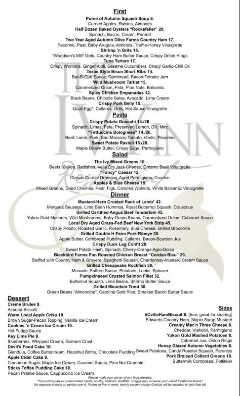 Dinner Menu - Ivy Inn