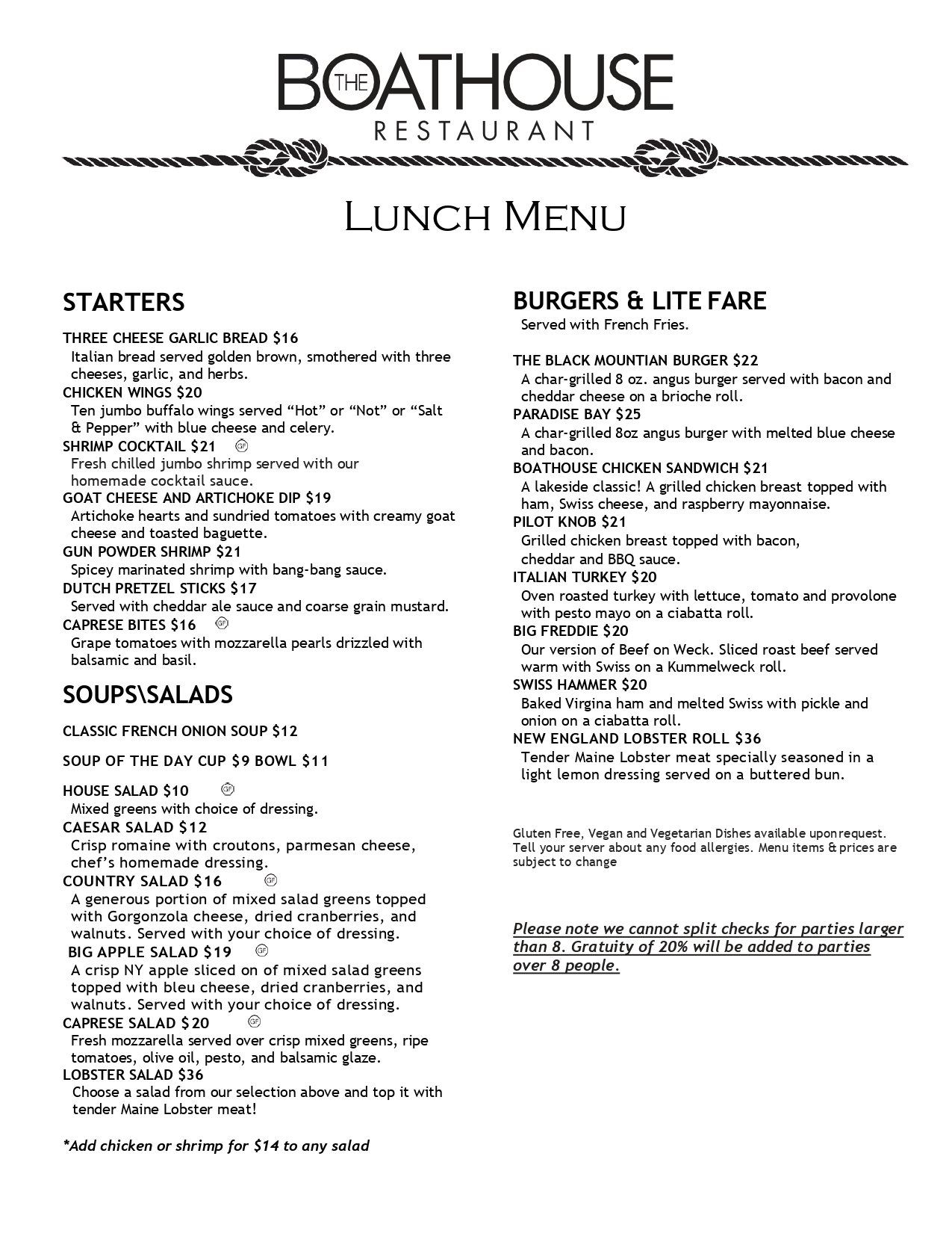 Our Menu - The Boathouse Restaurant