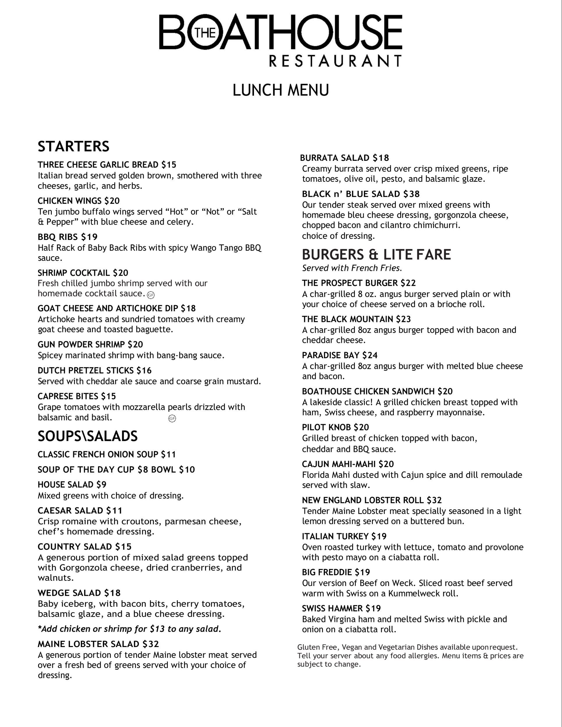 Our Menu - The Boathouse Restaurant