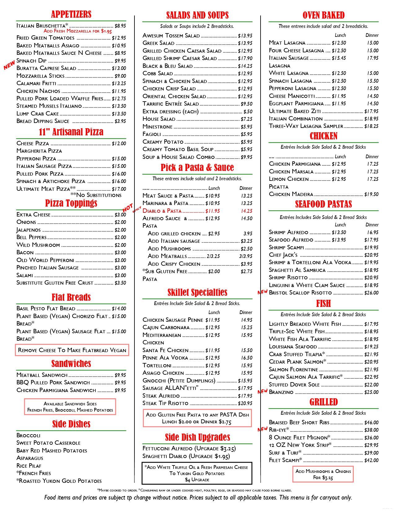 Carryout Menu - PASTArrific Italian Restaurant